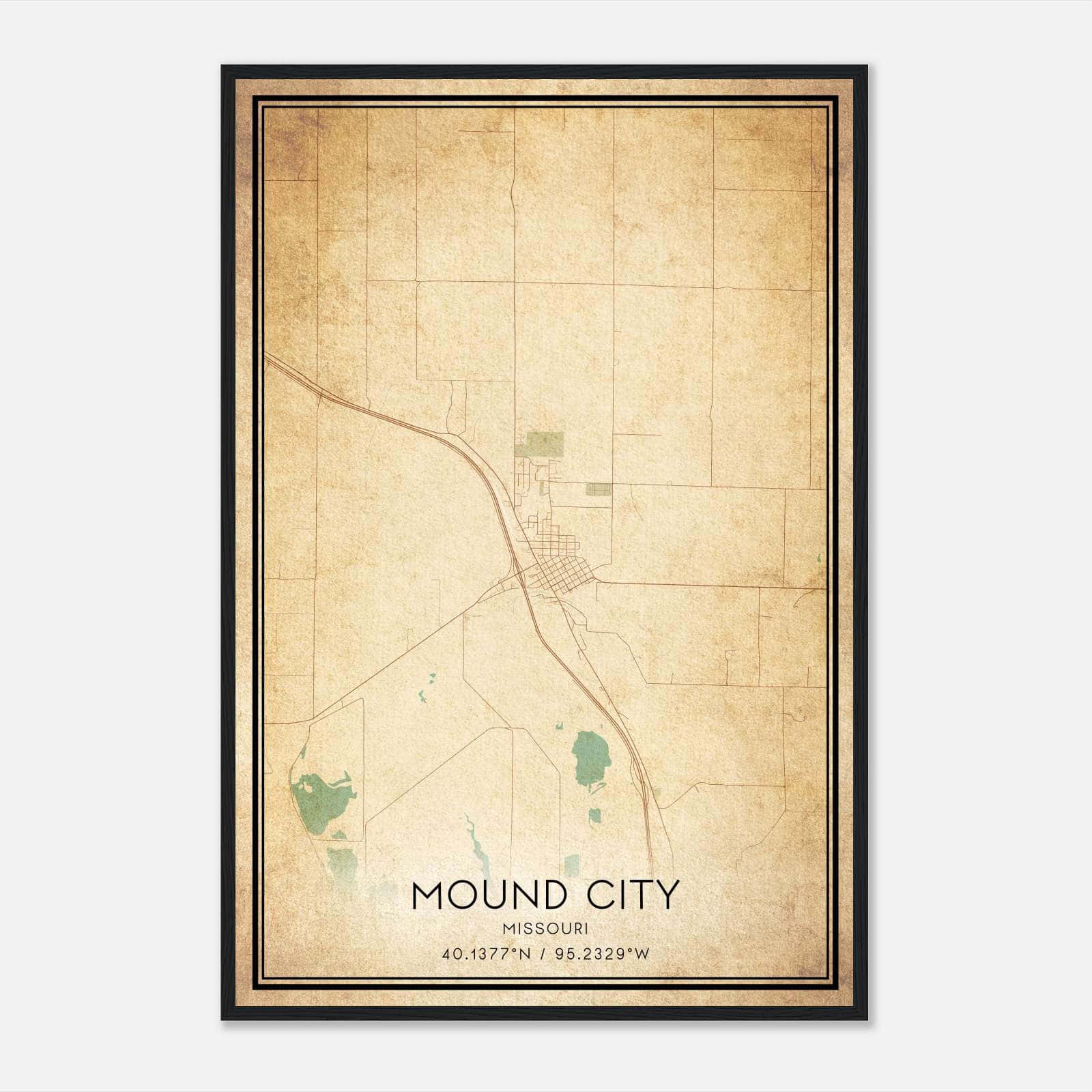 Vintage Mound City Missouri Map Poster, Mound City MO City Road Wall ...