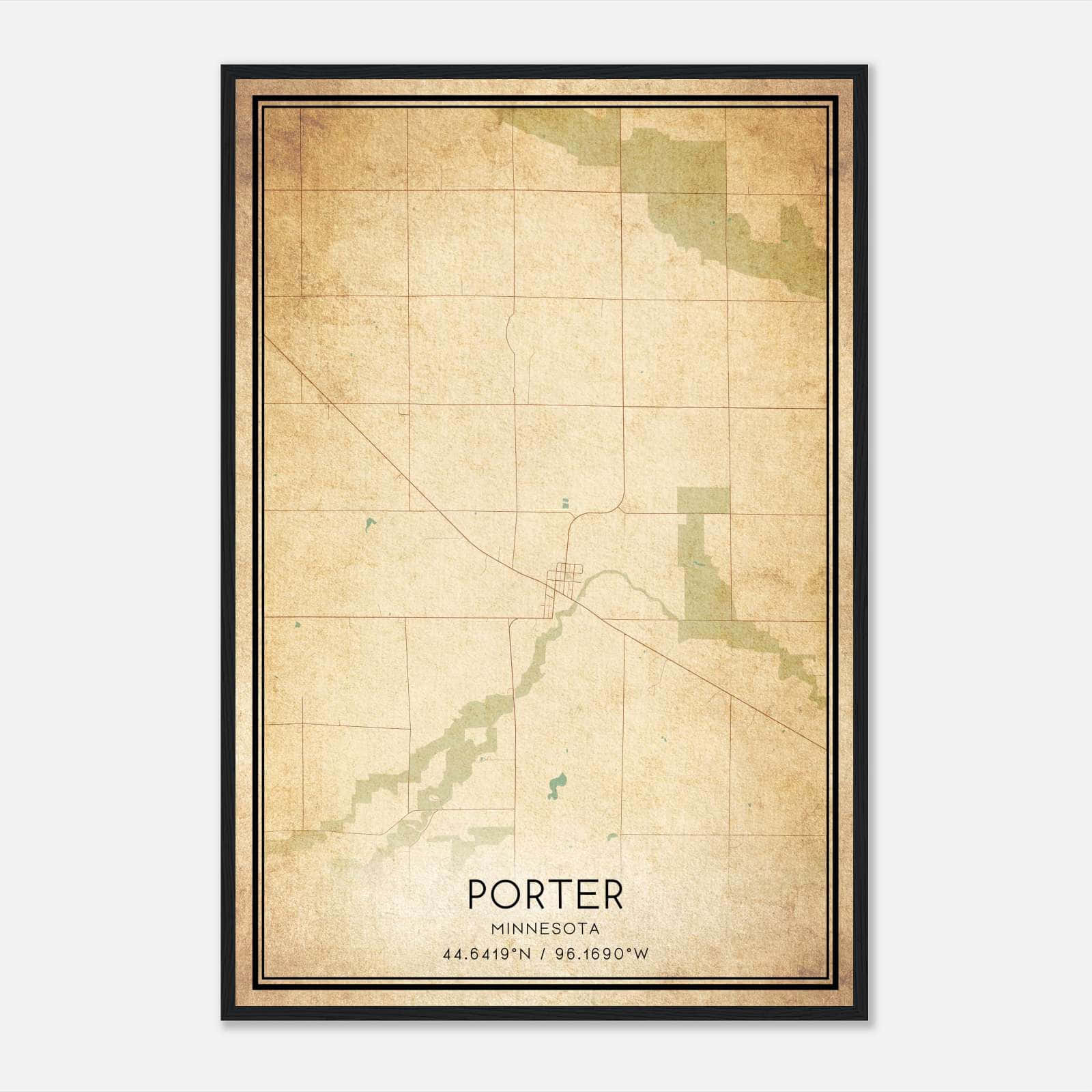 Vintage Porter Minnesota Map Poster, Porter MN City Road Wall Art Print ...