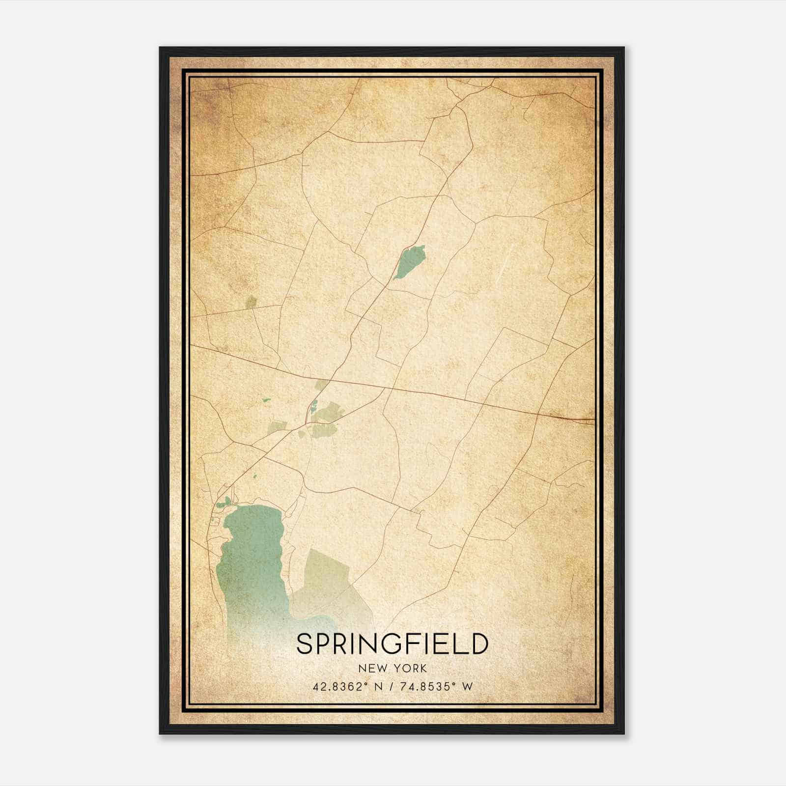 Vintage Springfield New York Map Poster, Springfield NY City Road Wall ...