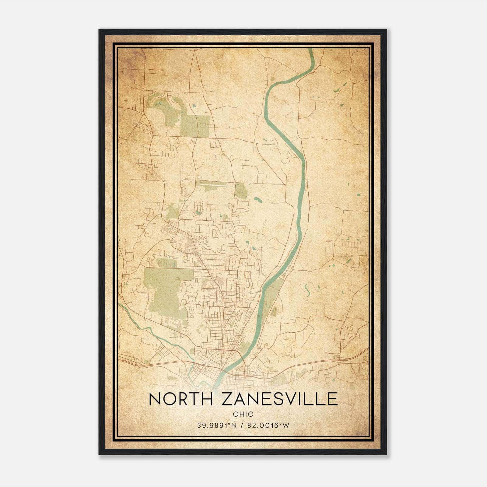 Vintage North Zanesville Ohio Map Poster, North Zanesville OH City Road ...