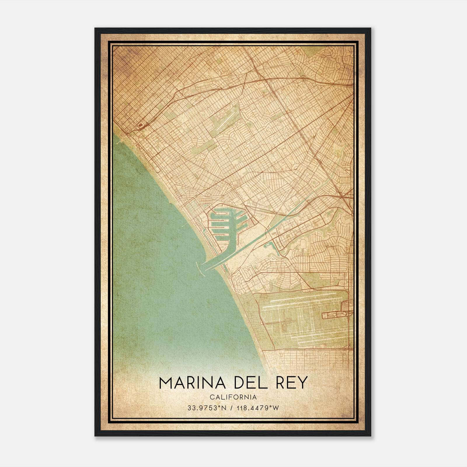 Vintage Marina Del Rey California Map Poster, Marina Del Rey CA City ...