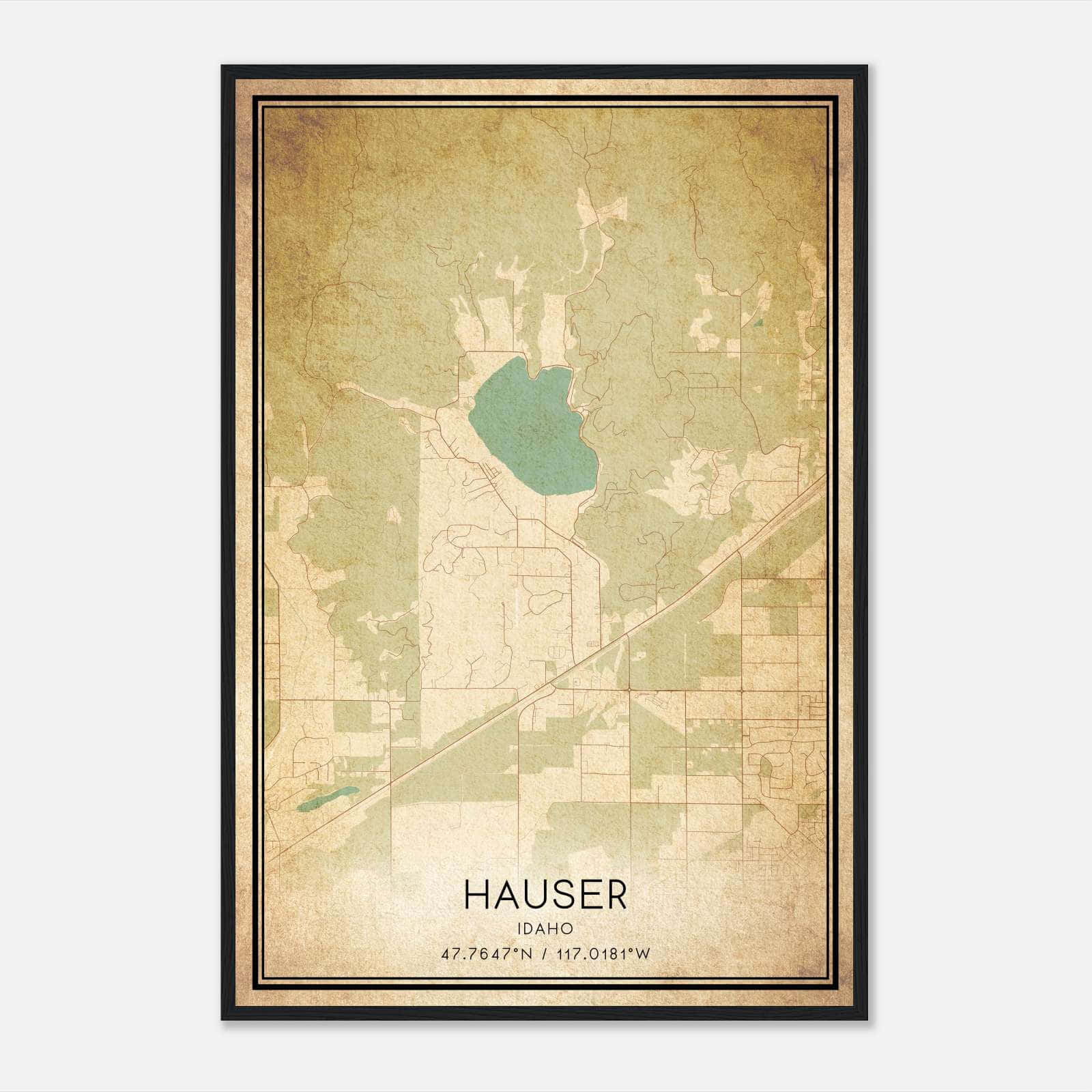 Vintage Hauser Idaho Map Poster, Hauser ID City Road Wall Art Print ...