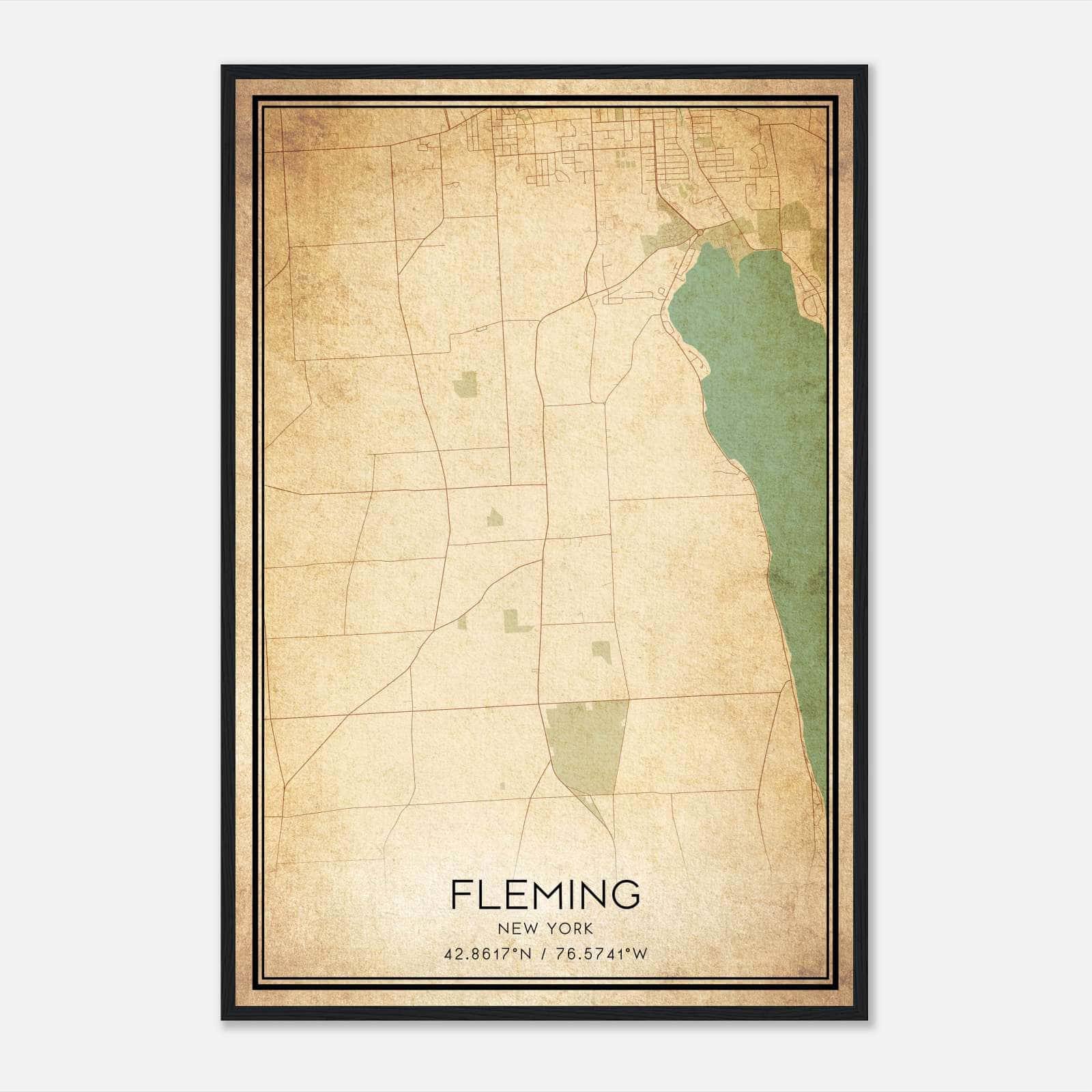 Vintage Fleming New York Map Poster, Fleming NY City Road Wall Art ...