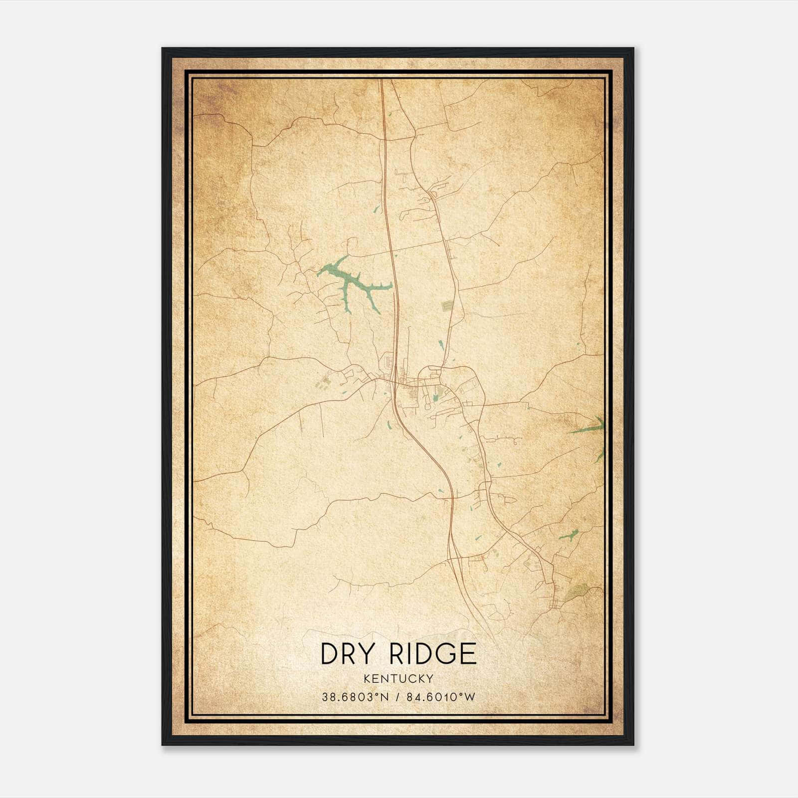 Vintage Dry Ridge Kentucky Map Poster, Dry Ridge KY City Road Wall Art ...