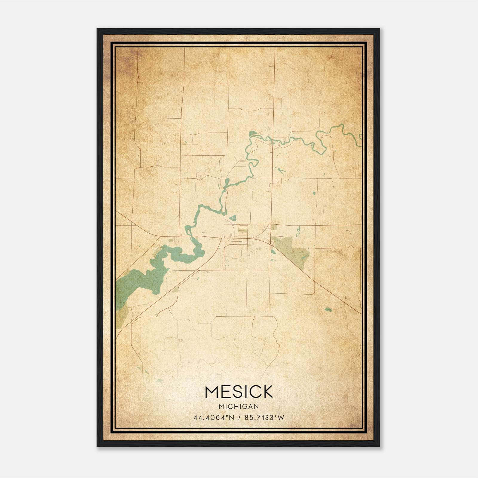 Vintage Mesick Michigan Map Poster, Mesick MI City Road Wall Art Print ...