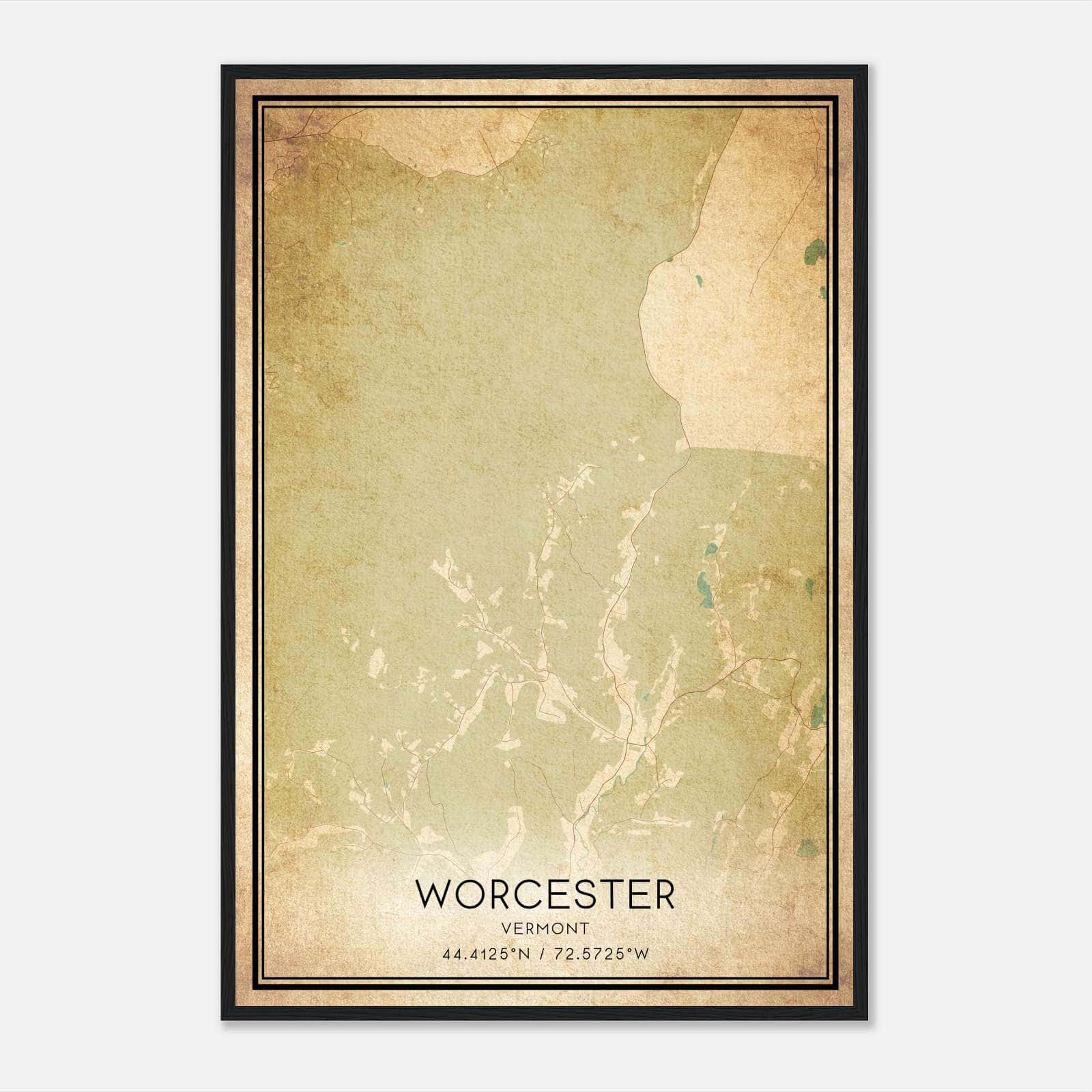 Vintage Worcester Vermont Map Poster, Worcester VT City Road Wall Art ...
