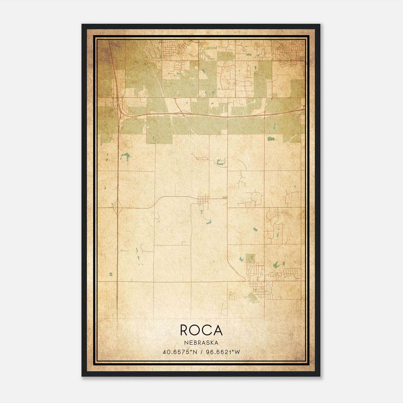 Vintage Roca Nebraska Map Poster, Roca NE City Road Wall Art Print ...