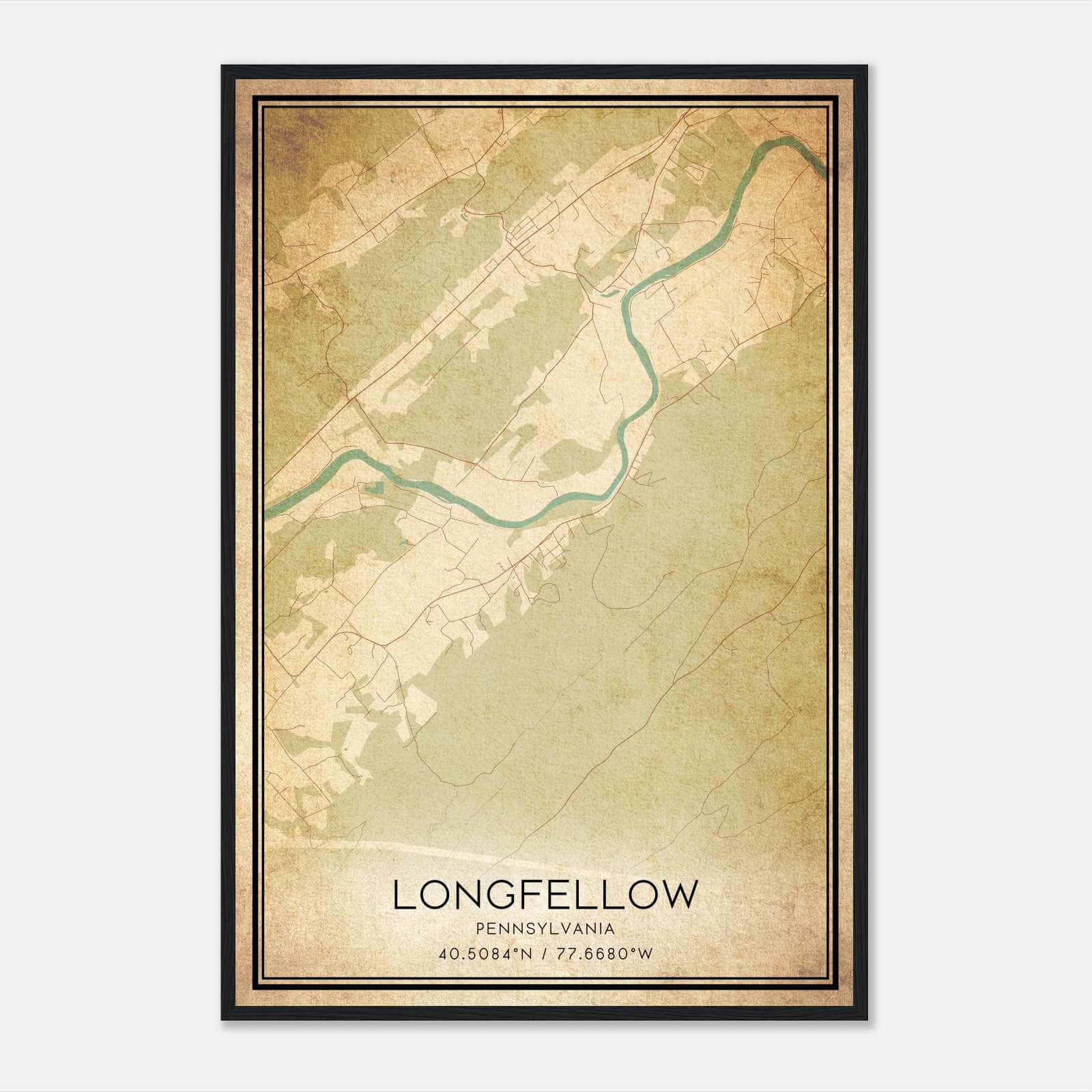 Vintage Longfellow Pennsylvania Map Poster, Longfellow PA City Road ...