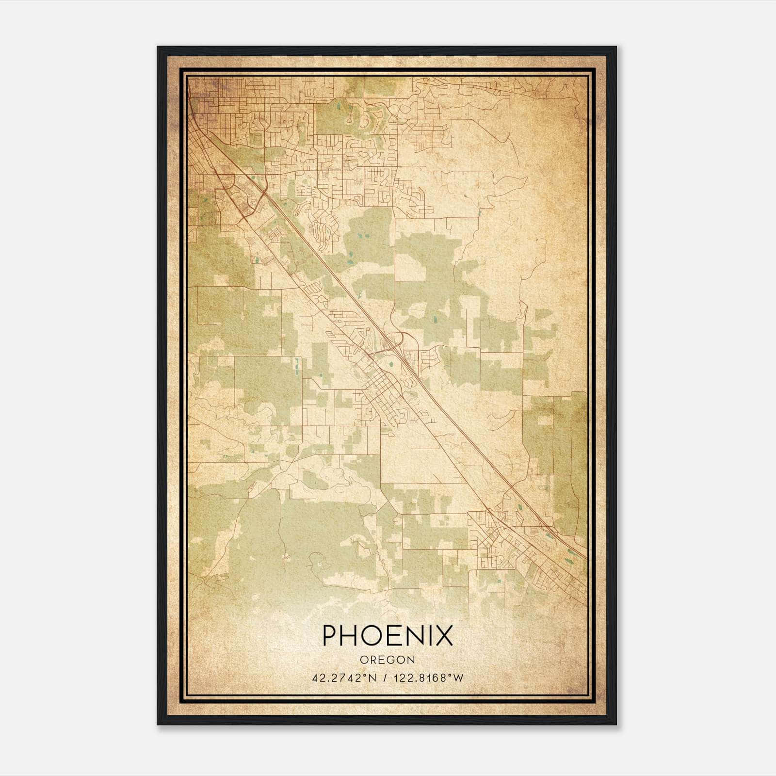 Vintage Phoenix Oregon Map Poster, Phoenix OR City Road Wall Art Print ...