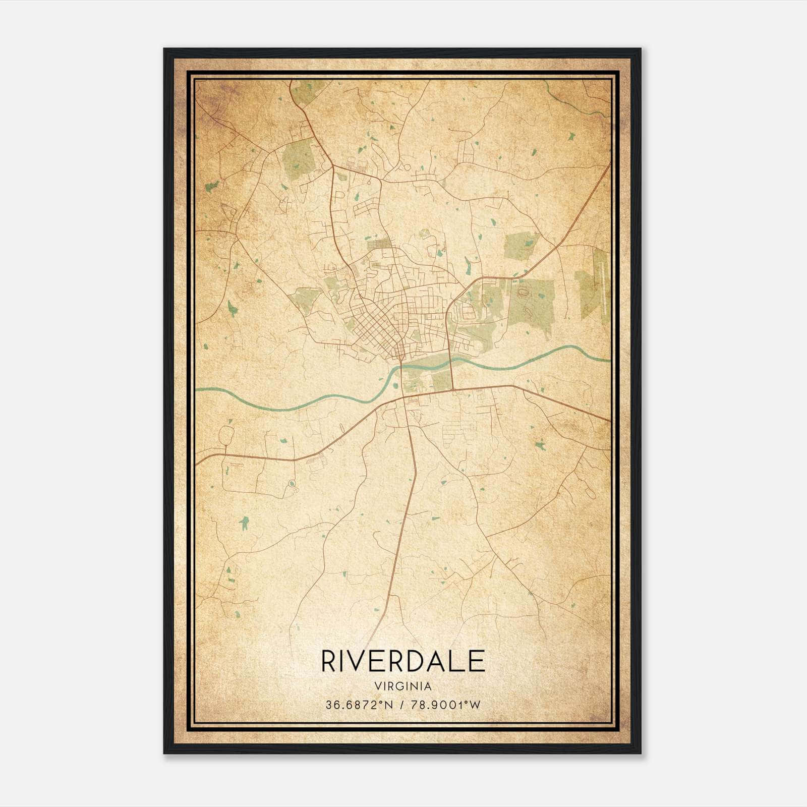 Vintage Riverdale Virginia Map Poster, Riverdale VA City Road Wall Art ...