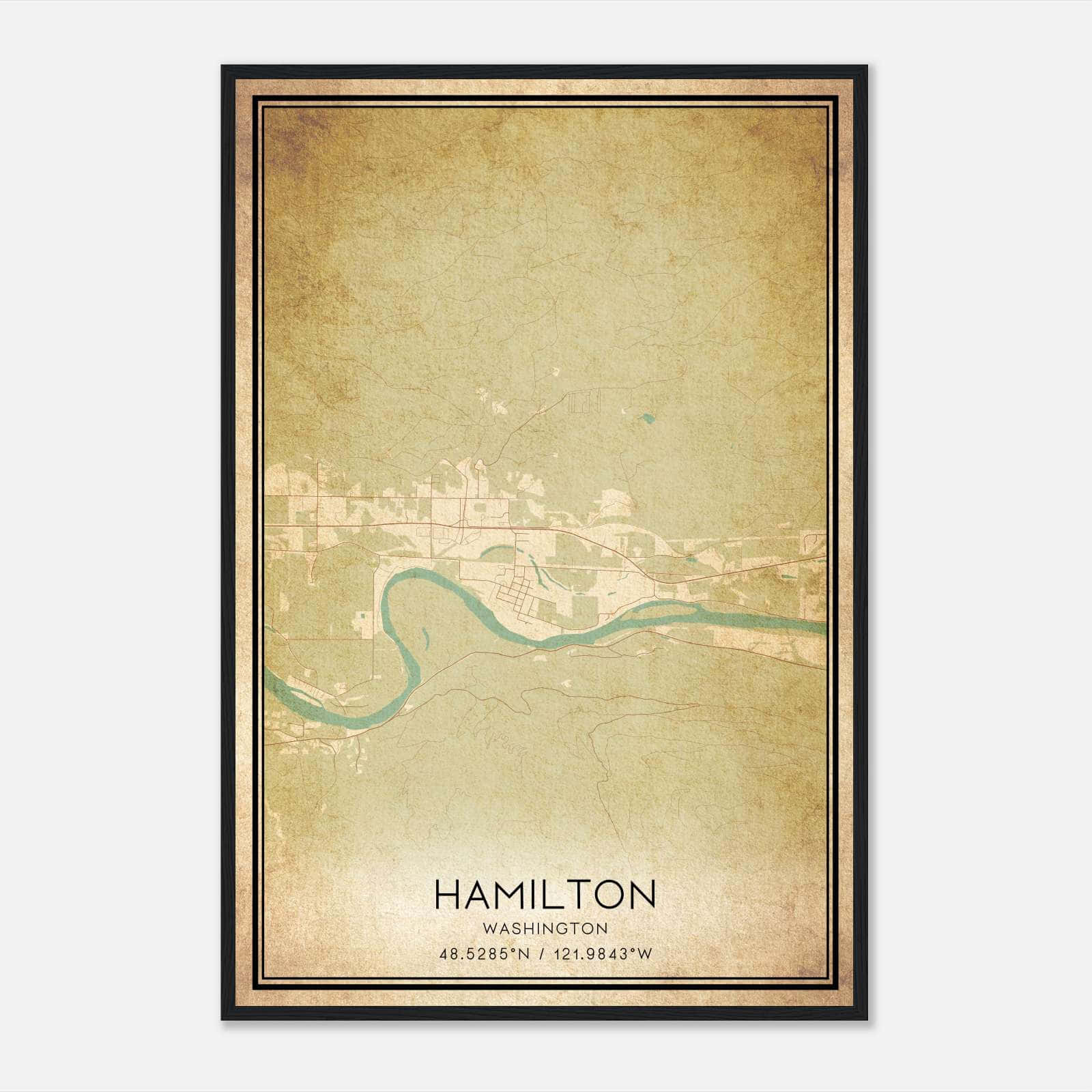 Vintage Hamilton Washington Map Poster, Hamilton WA City Road Wall Art ...