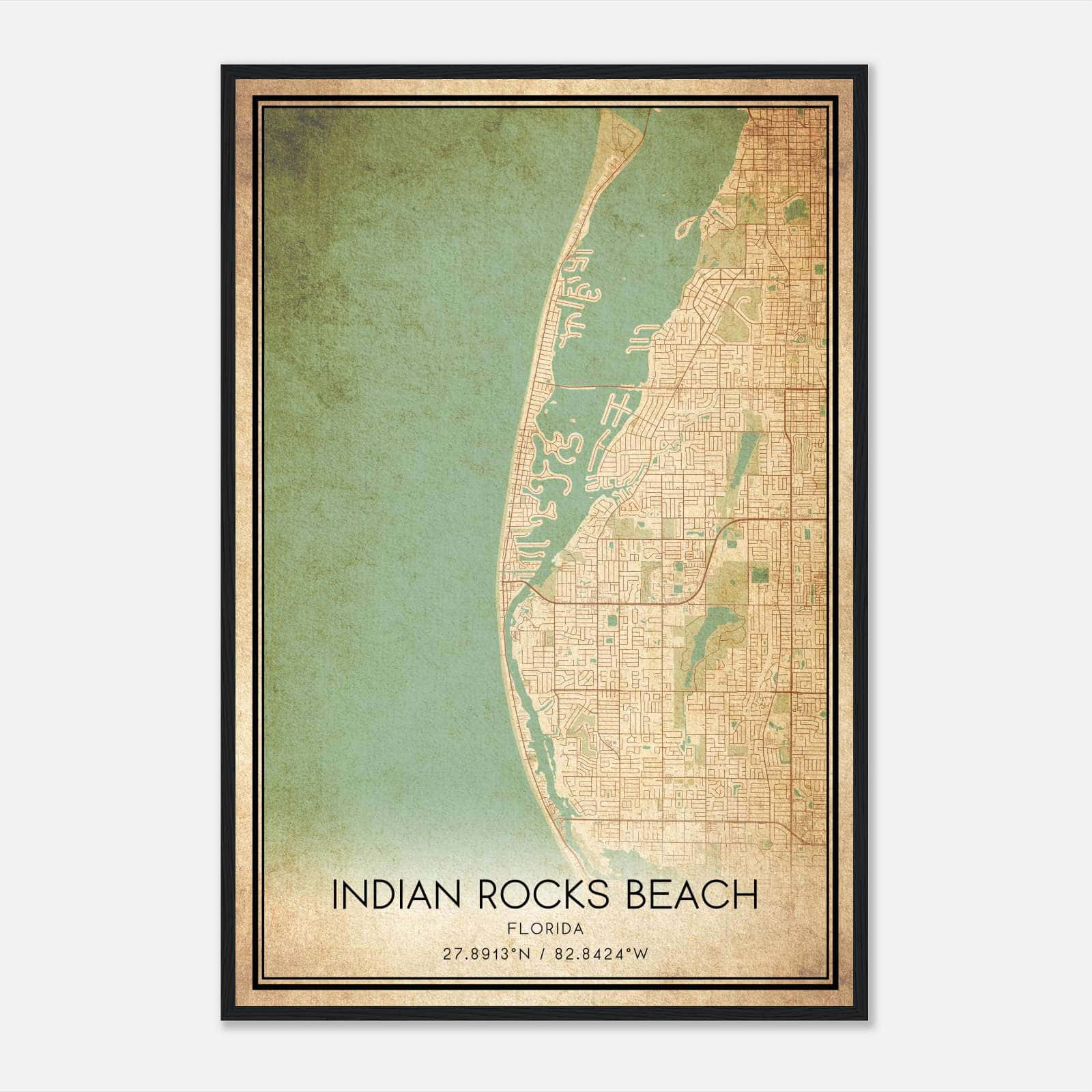 Vintage Indian Rocks Beach Florida Map Poster, Indian Rocks Beach FL ...