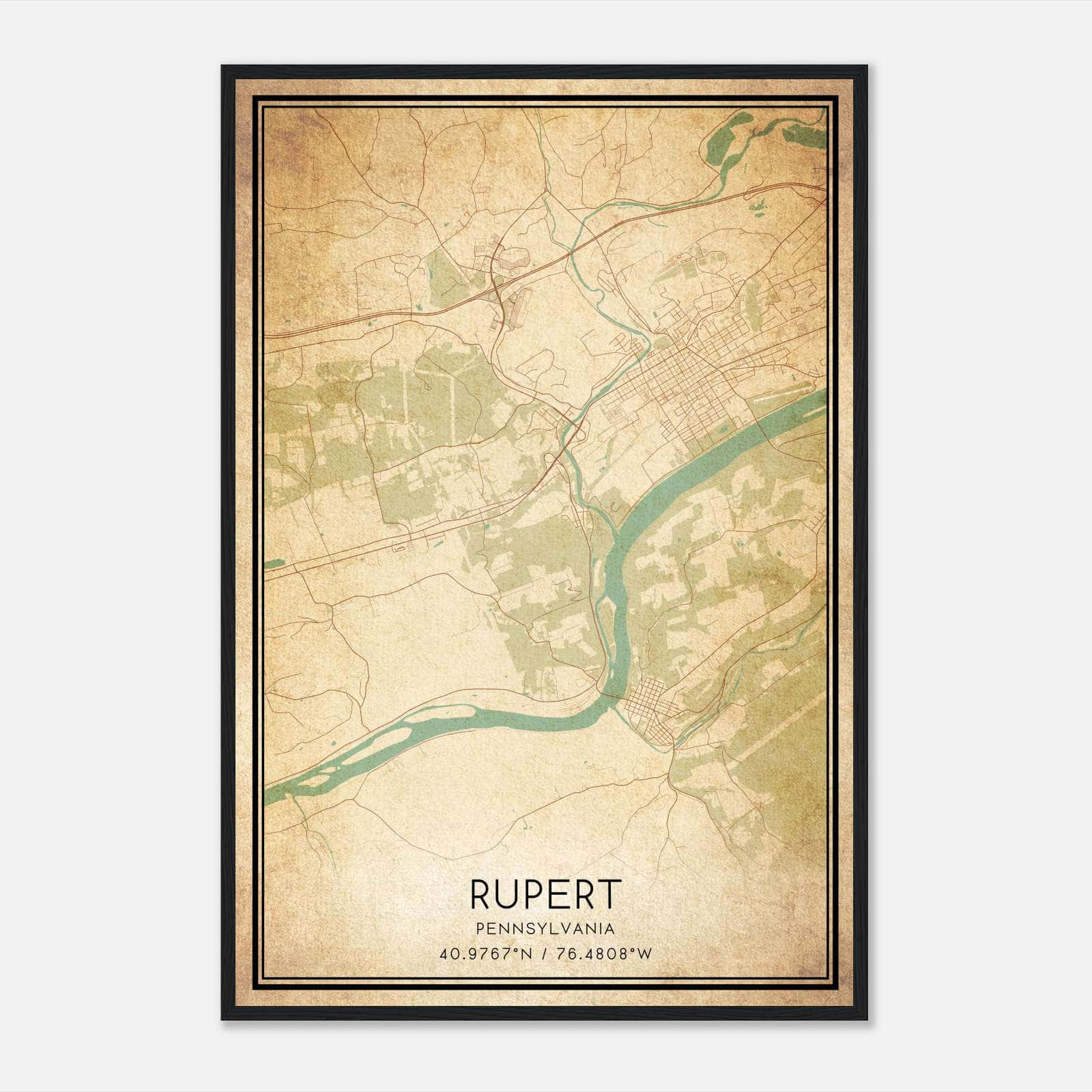 Vintage Rupert Pennsylvania Map Poster, Rupert PA City Road Wall Art ...