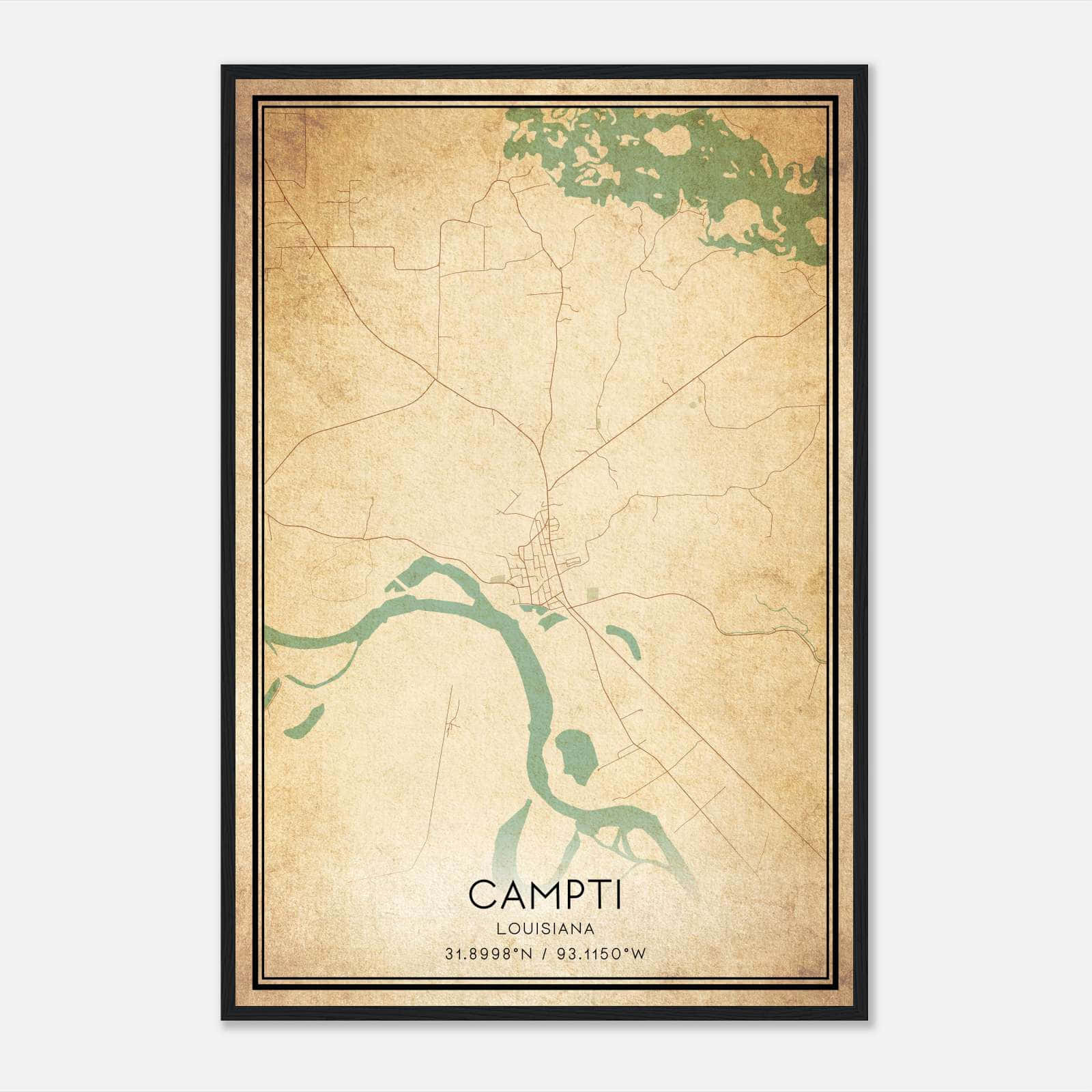 Vintage Campti Louisiana Map Poster, Campti LA City Road Wall Art Print ...