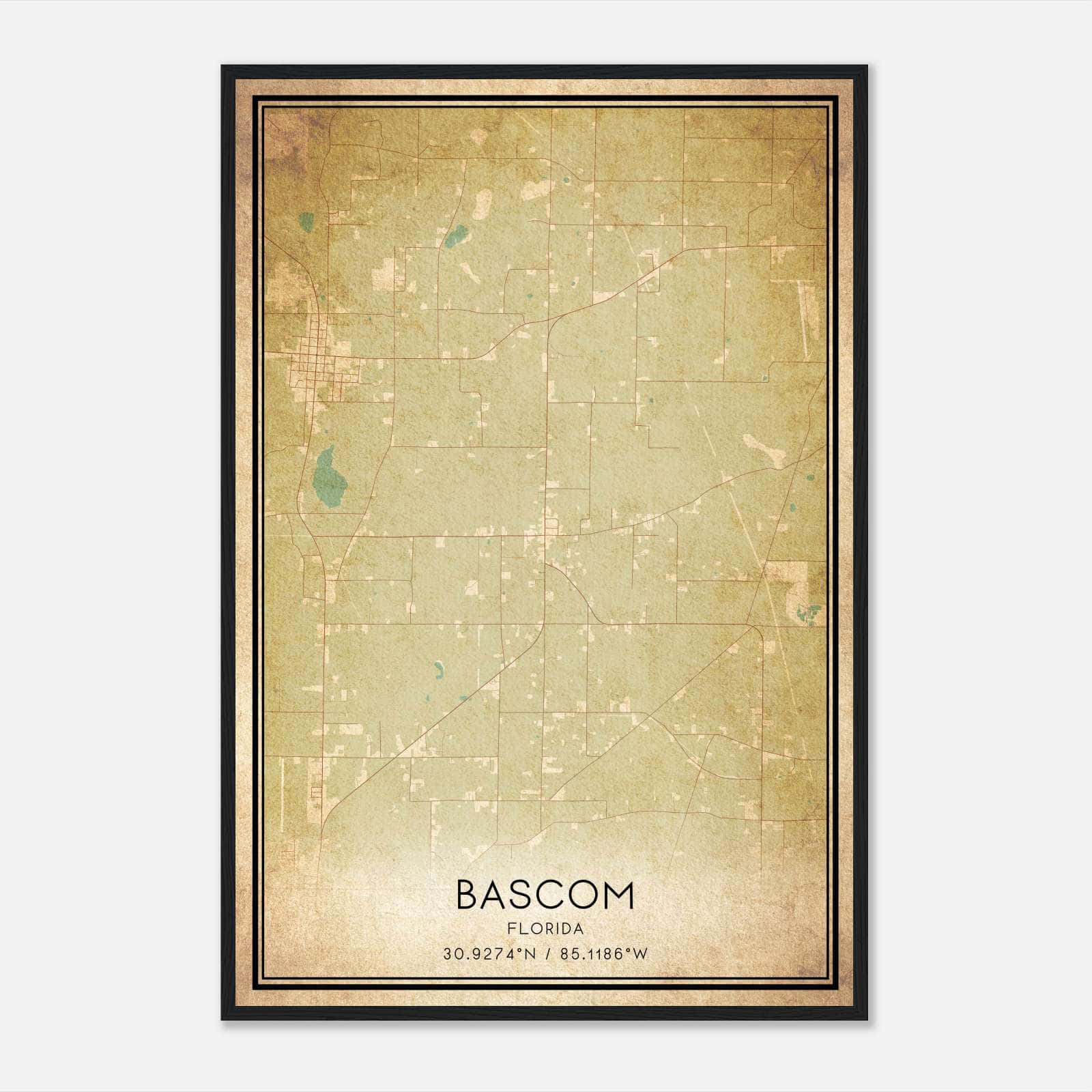 Vintage Bascom Florida Map Poster, Bascom FL City Road Wall Art Print ...