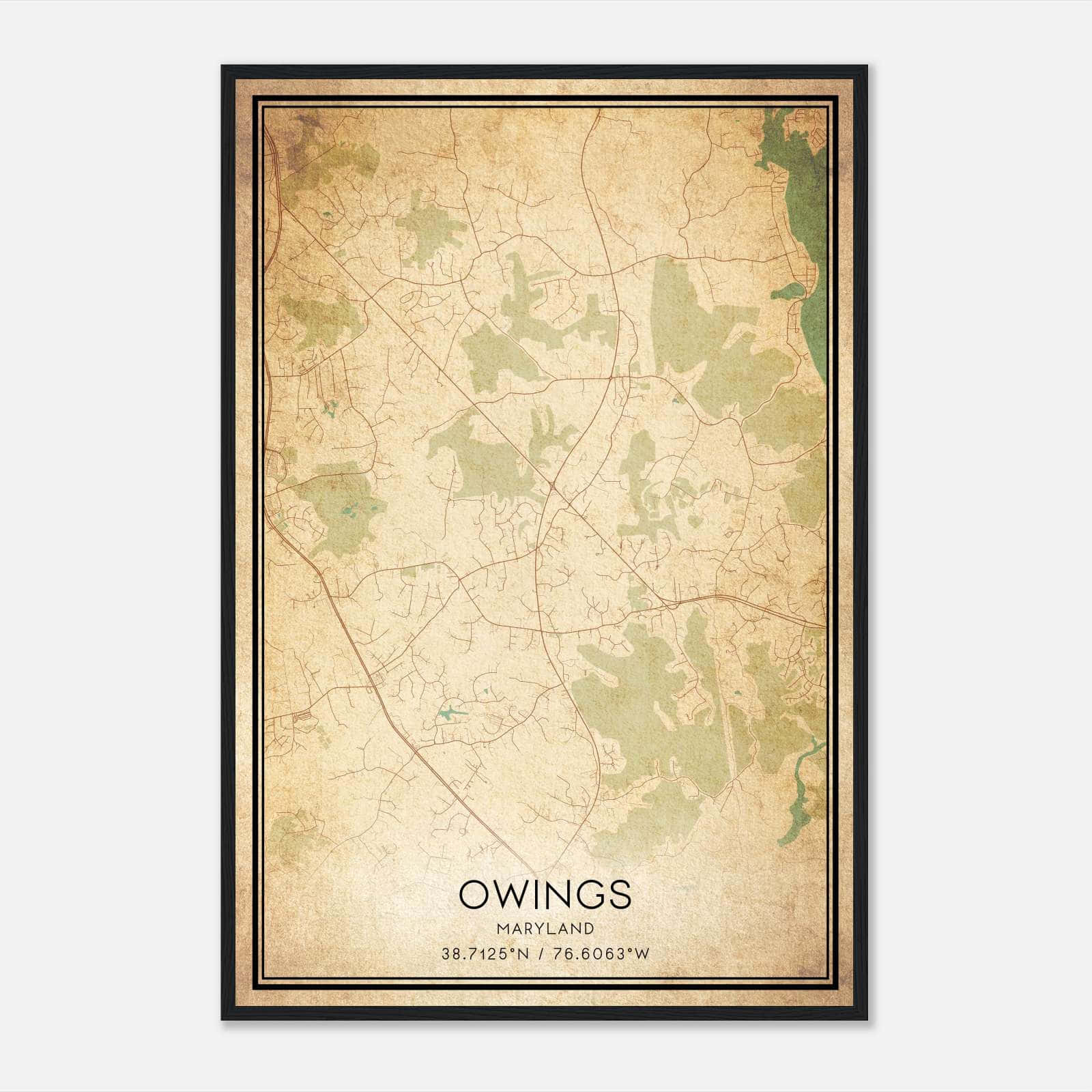 Vintage Owings Maryland Map Poster, Owings MD City Road Wall Art Print ...