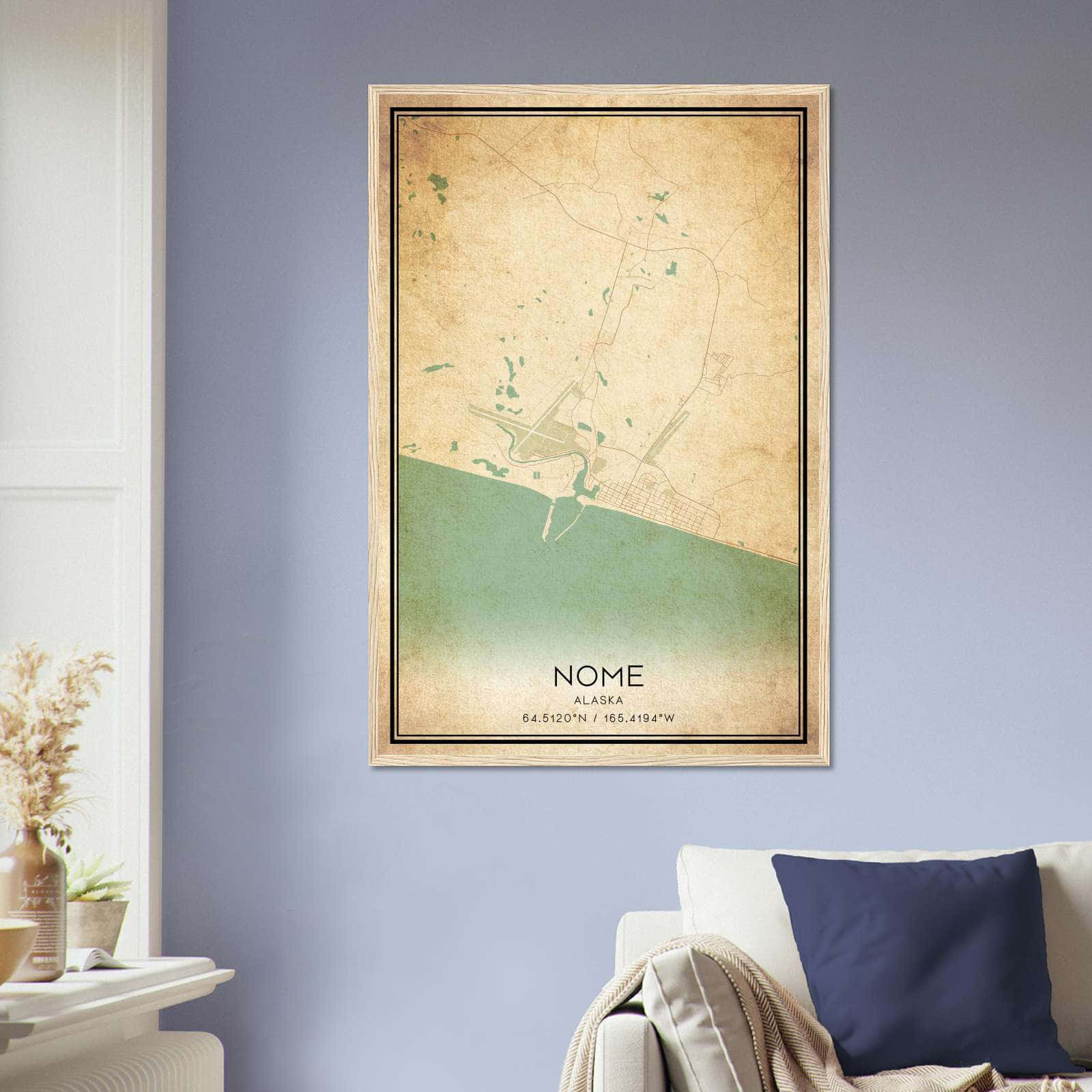 Vintage Nome Alaska Map Poster, Nome AK City Road Wall Art Print ...