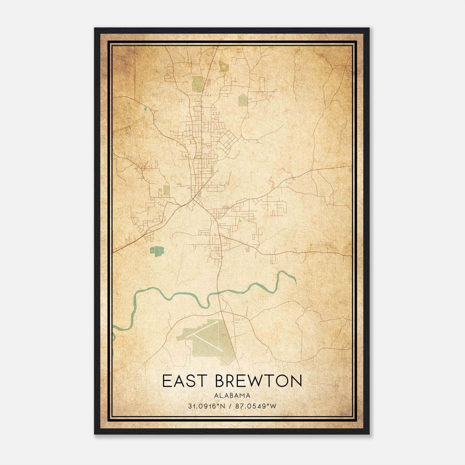 Vintage East Brewton Alabama Map Poster, East Brewton AL City Road Wall ...