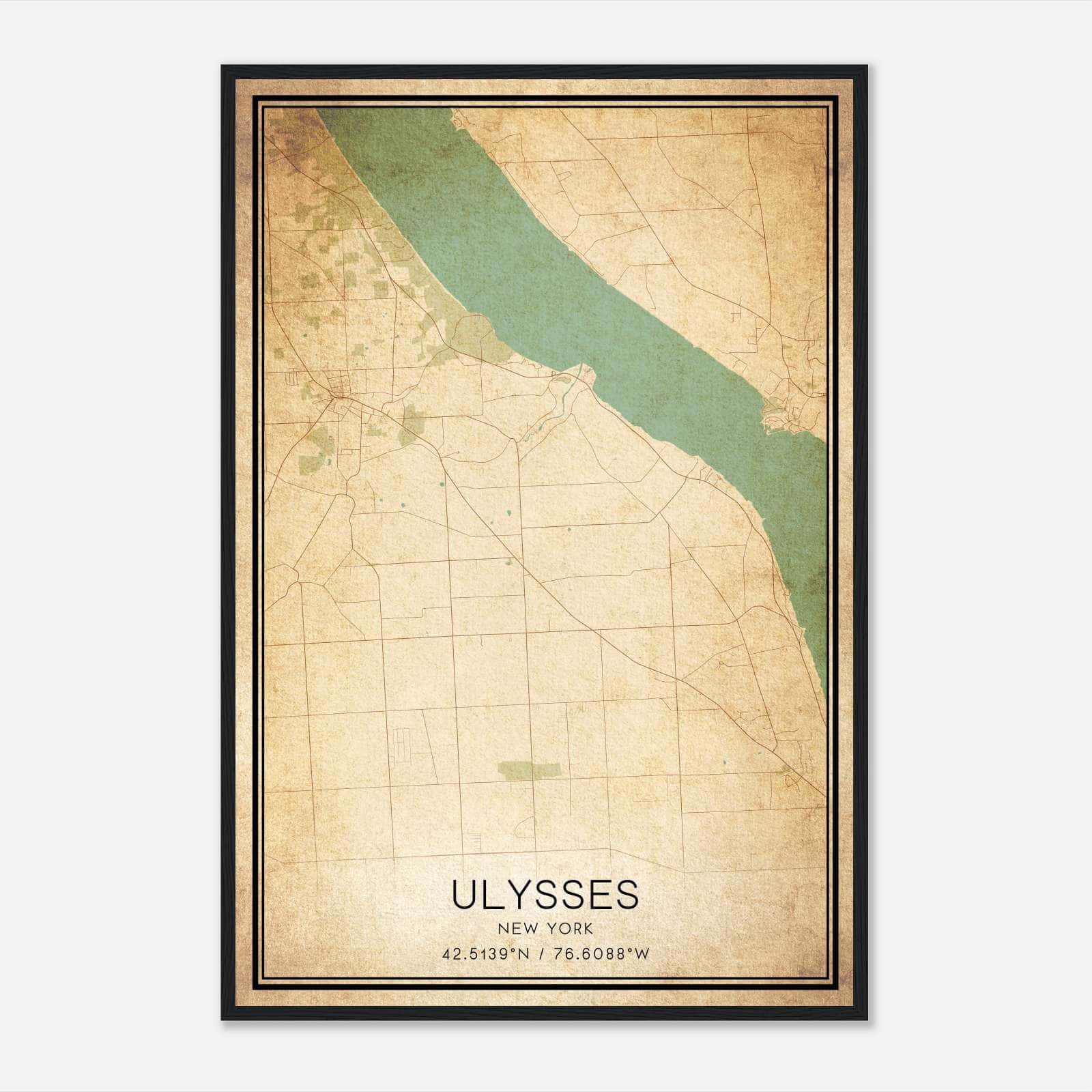 Vintage Ulysses New York Map Poster, Ulysses NY City Road Wall Art ...