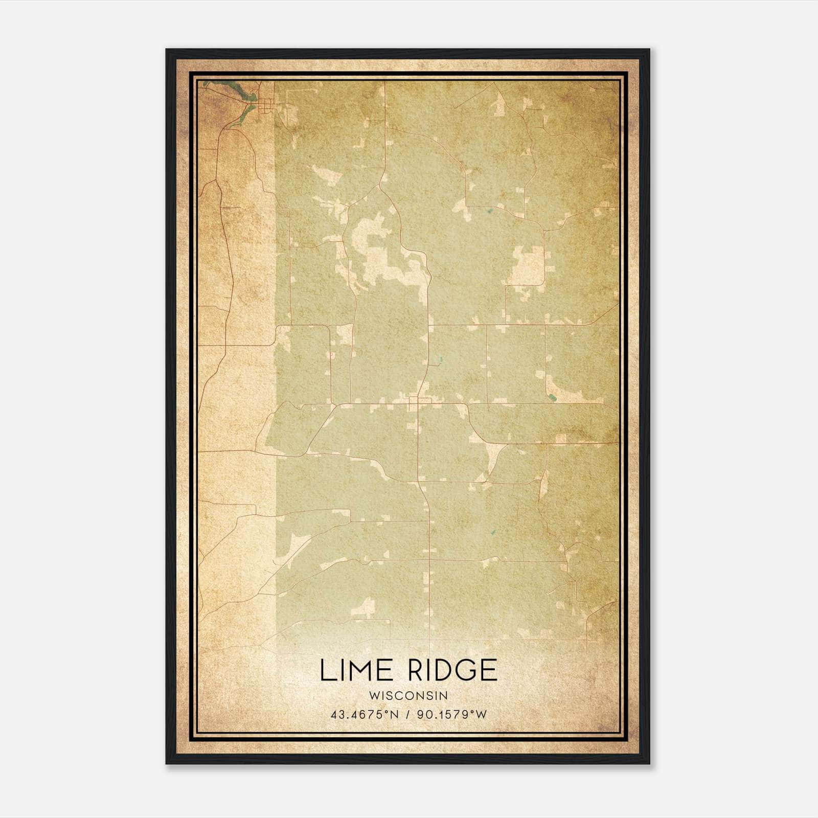 Vintage Lime Ridge Wisconsin Map Poster, Lime Ridge WI City Road Wall ...