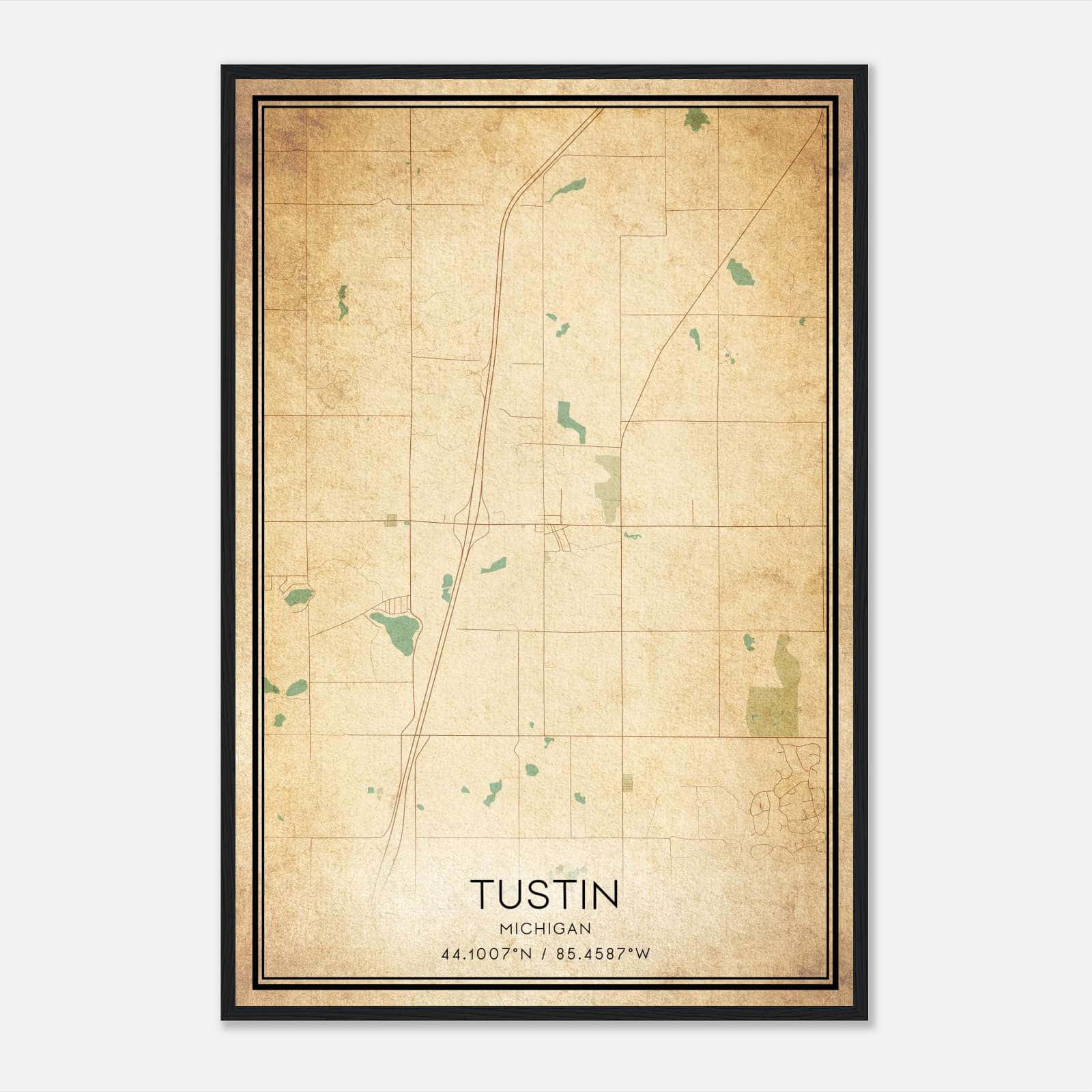 Vintage Tustin Michigan Map Poster, Tustin MI City Road Wall Art Print ...