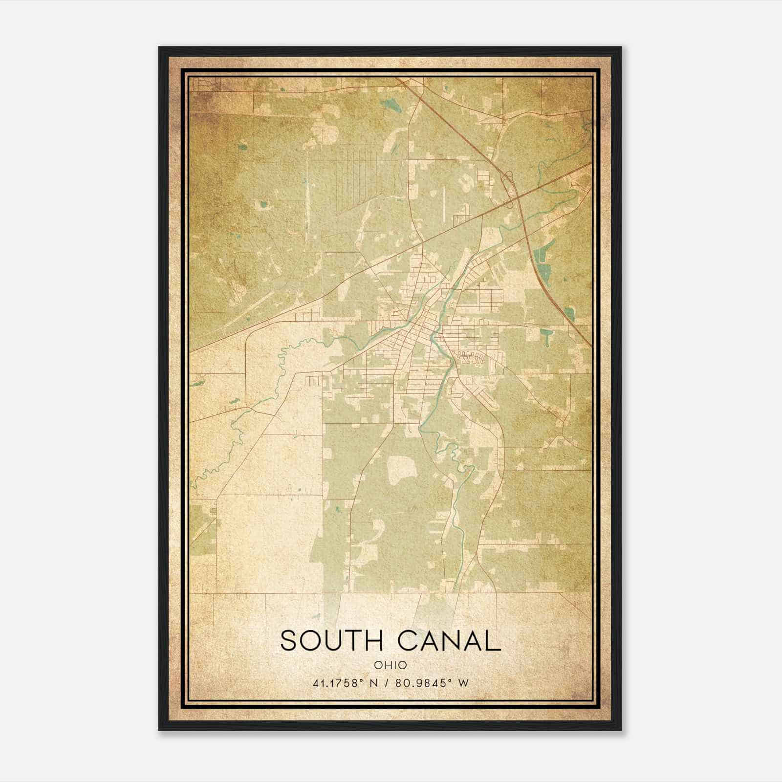 Vintage South Canal Ohio Map Poster, South Canal OH City Road Wall Art ...