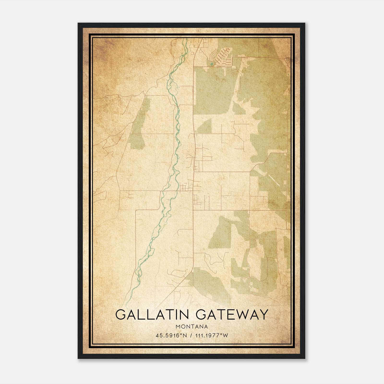 Vintage Gallatin Gateway Montana Map Poster, Gallatin Gateway MT City ...