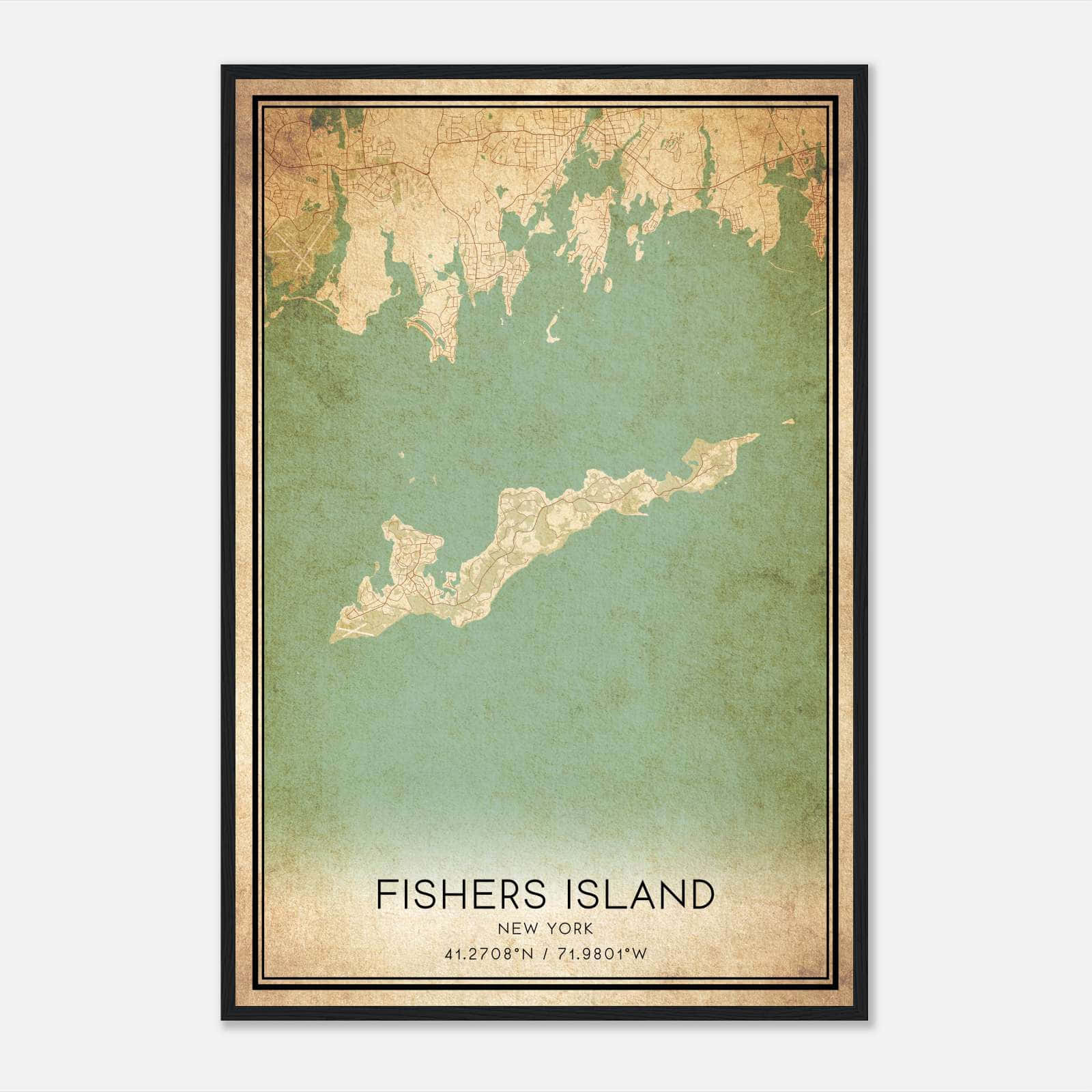Vintage Fishers Island New York Map Poster, Fishers Island NY City Road ...