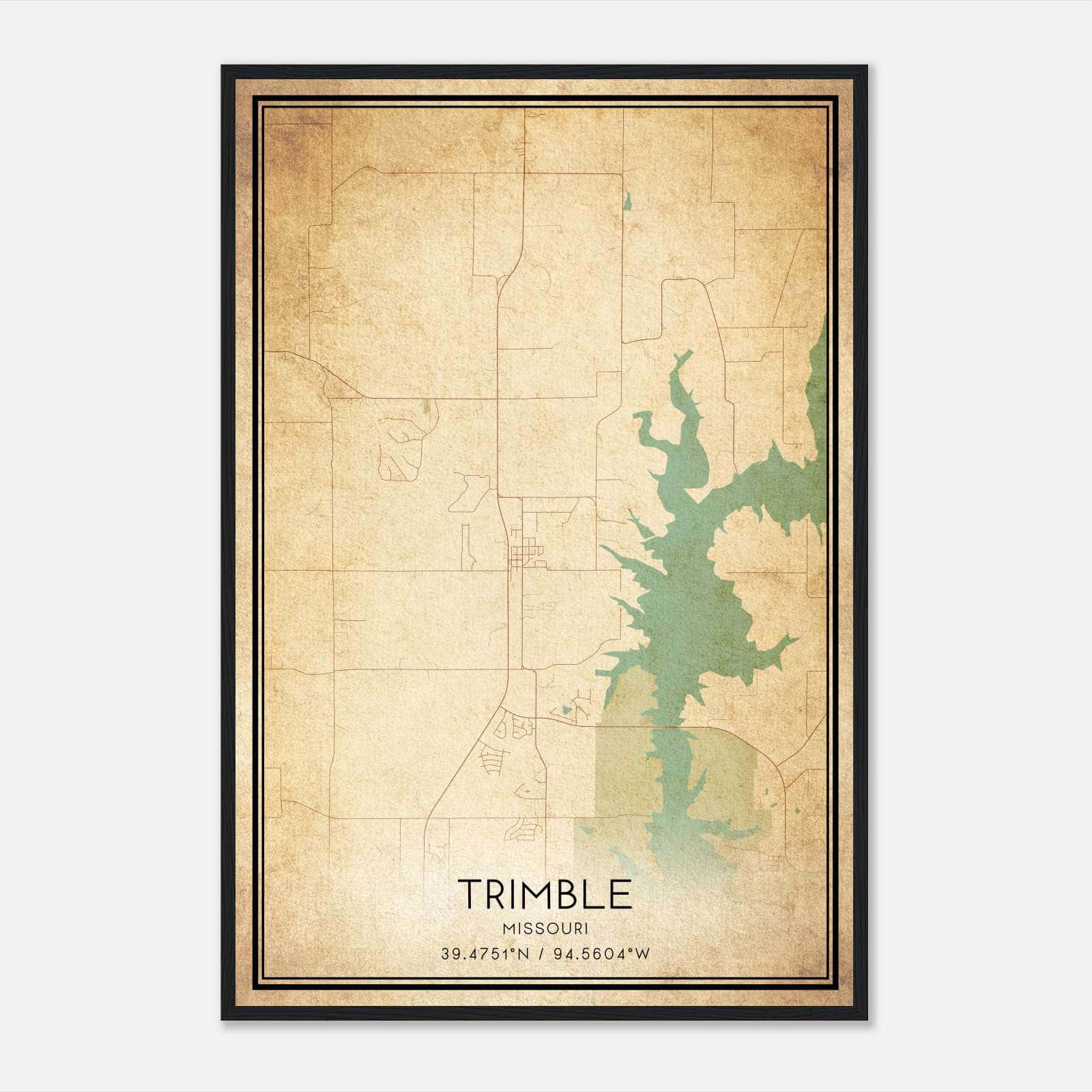 Vintage Trimble Missouri Map Poster, Trimble MO City Road Wall Art ...