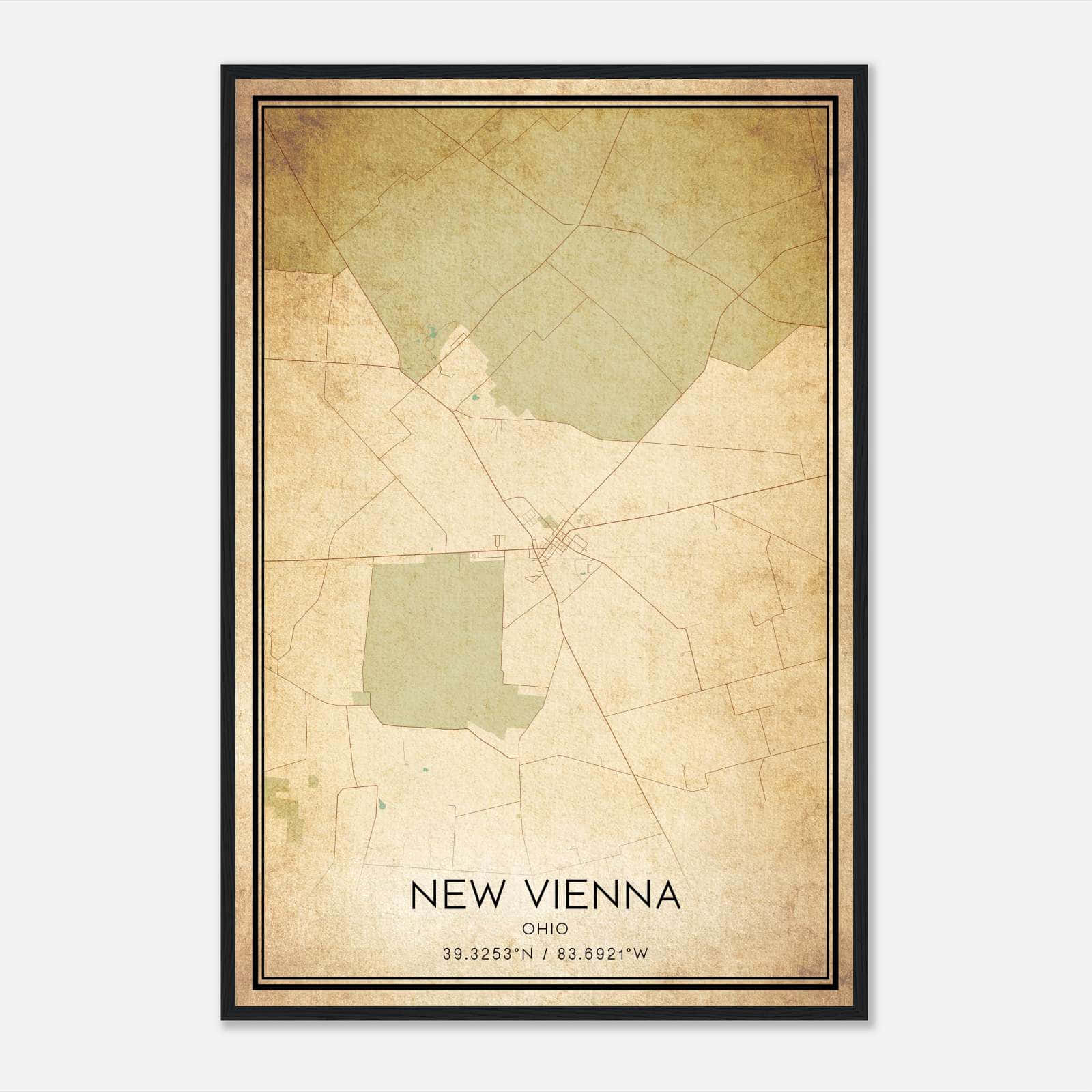 Vintage New Vienna Ohio Map Poster, New Vienna OH City Road Wall Art ...