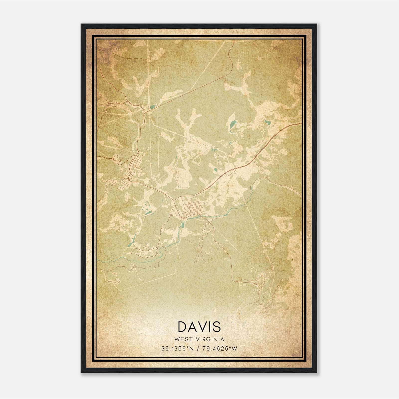 Vintage Davis West Virginia Map Poster, Davis WV City Road Wall Art ...