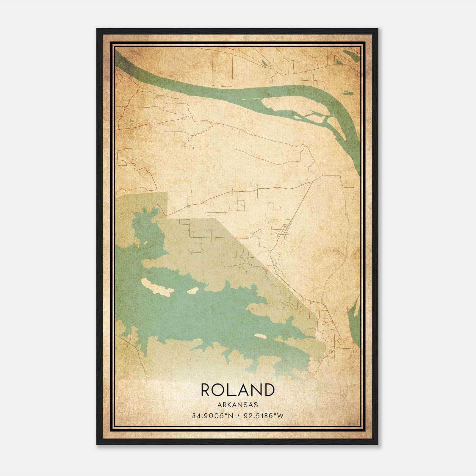 Vintage Roland Arkansas Map Poster, Roland AR City Road Wall Art Print ...