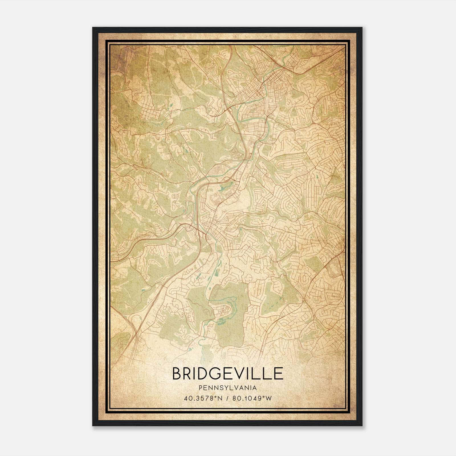 Vintage Bridgeville Pennsylvania Map Poster, Bridgeville PA City Road ...
