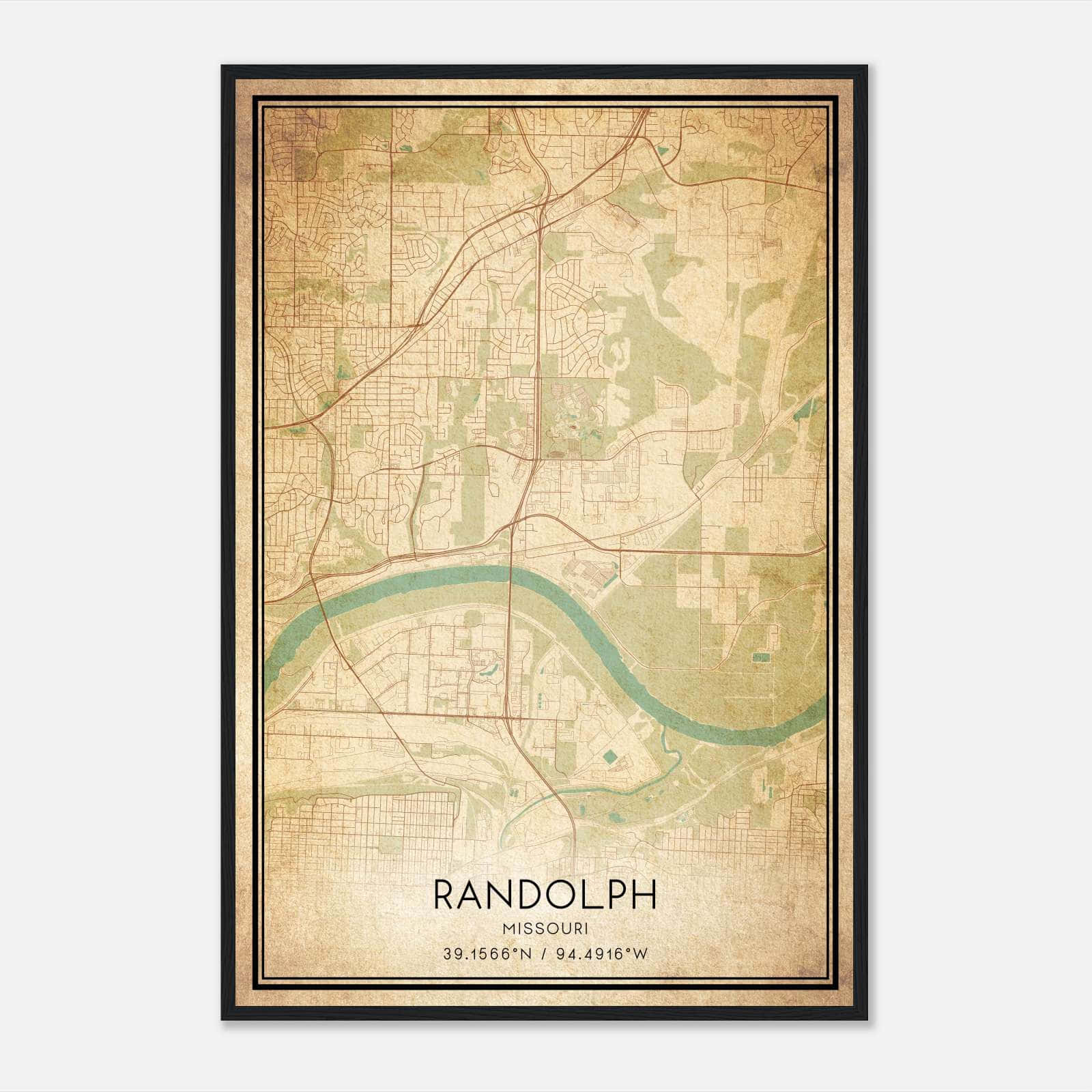 Vintage Randolph Missouri Map Poster, Randolph MO City Road Wall Art Print - Custom Maps & Posters
