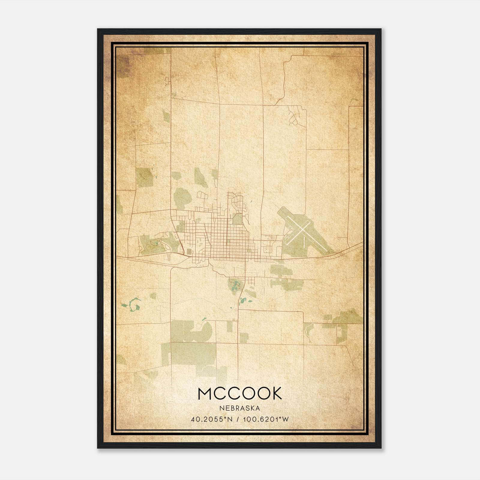 Vintage Mccook Nebraska Map Poster, Mccook NE City Road Wall Art Print ...