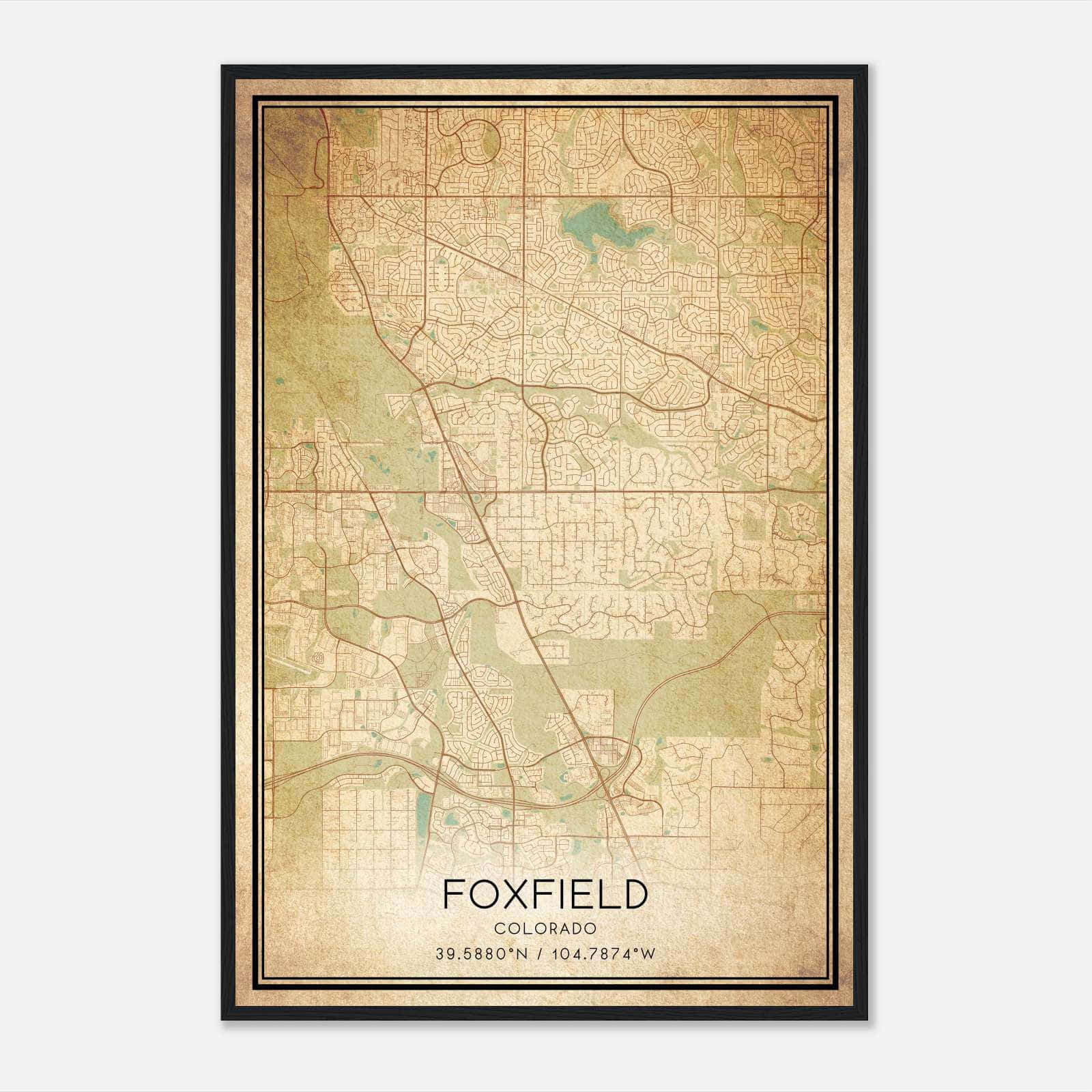 Vintage Foxfield Colorado Map Poster, Foxfield CO City Road Wall Art ...