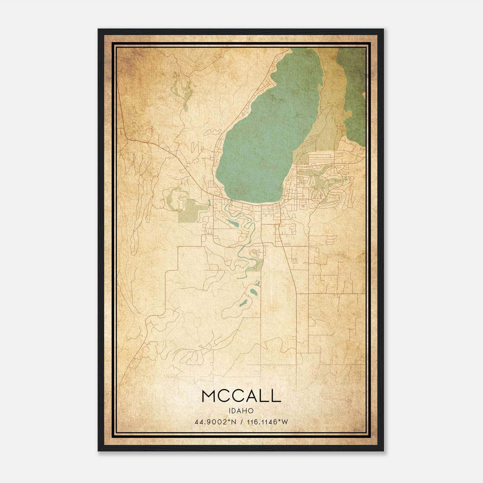 Vintage Mccall Idaho Map Poster, Mccall ID City Road Wall Art Print ...
