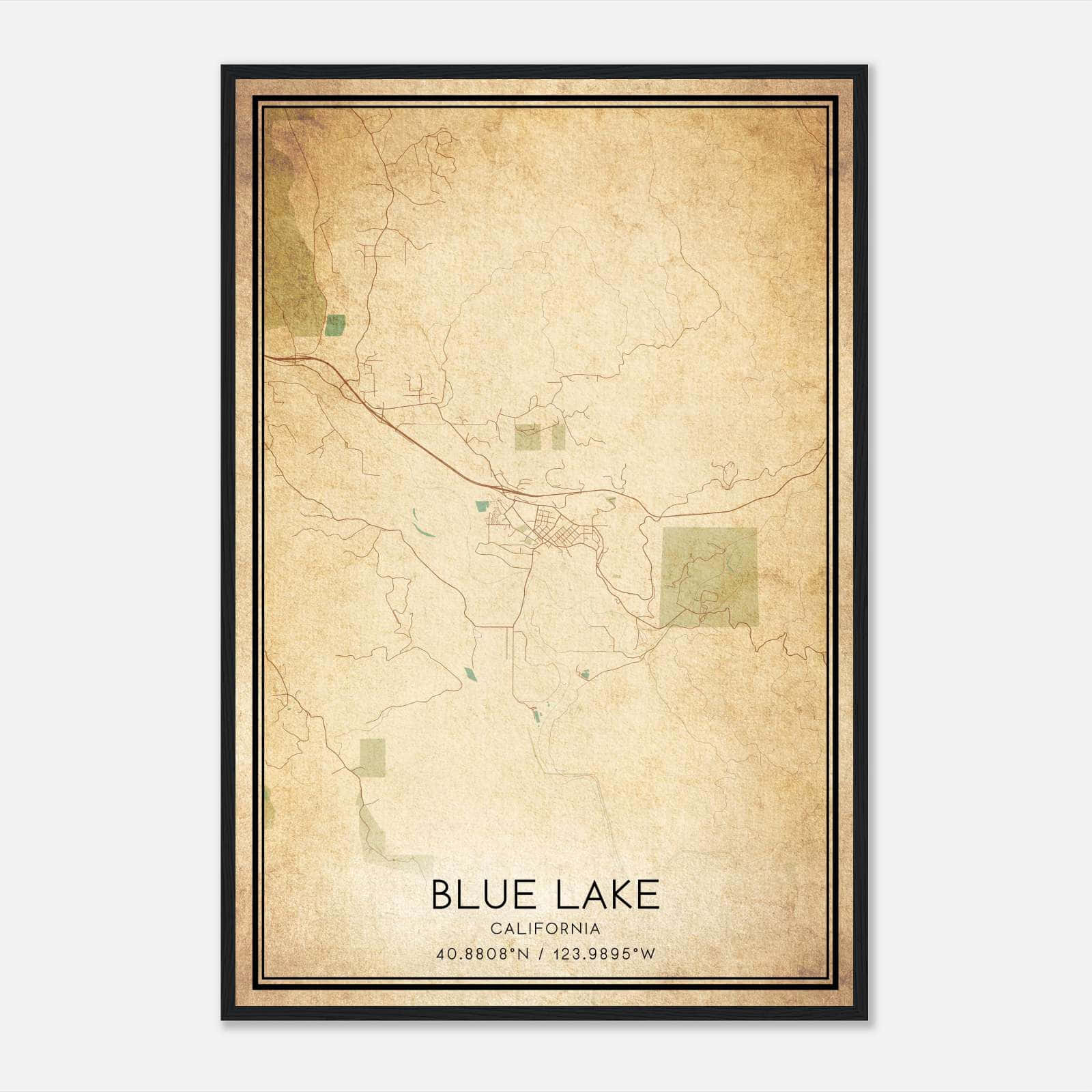 Vintage Blue Lake California Map Poster, Blue Lake CA City Road Wall ...