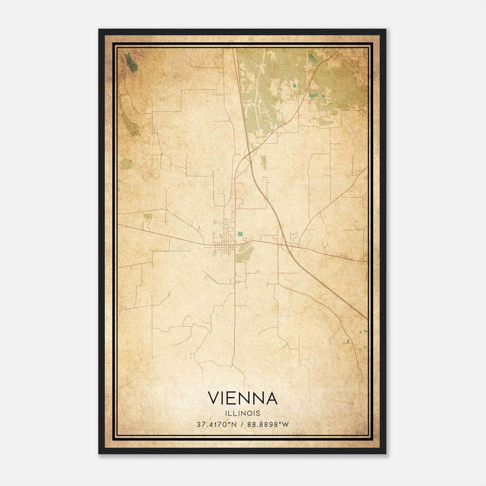 Vintage Vienna Illinois Map Poster, Vienna IL City Road Wall Art Print ...