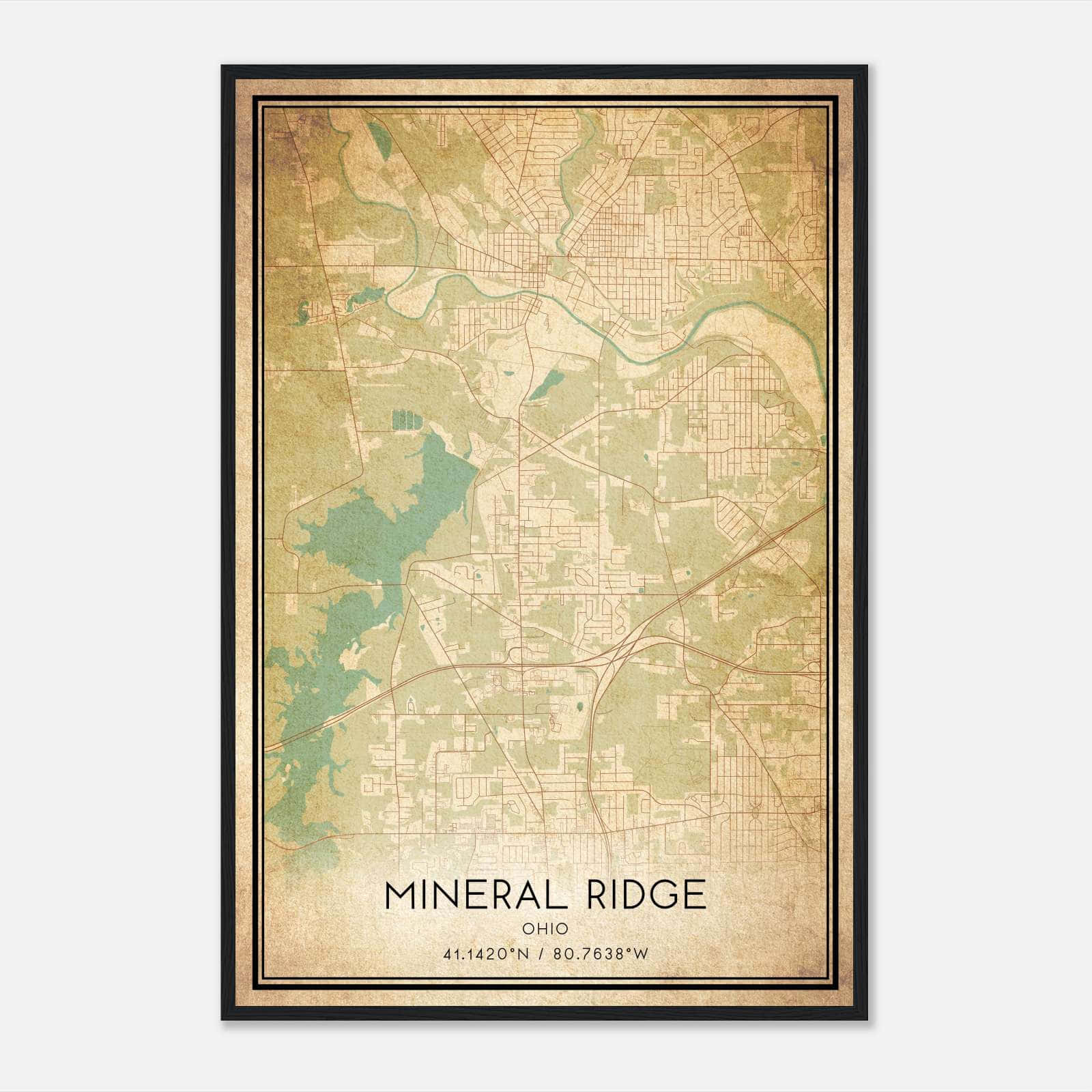 Vintage Mineral Ridge Ohio Map Poster, Mineral Ridge OH City Road Wall ...