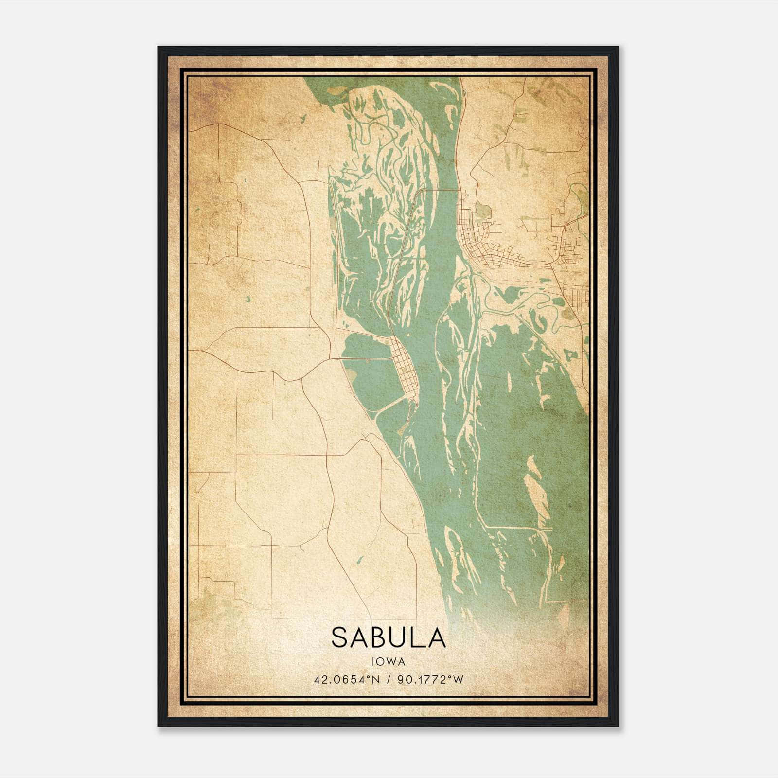 Vintage Sabula Iowa Map Poster, Sabula IA City Road Wall Art Print ...