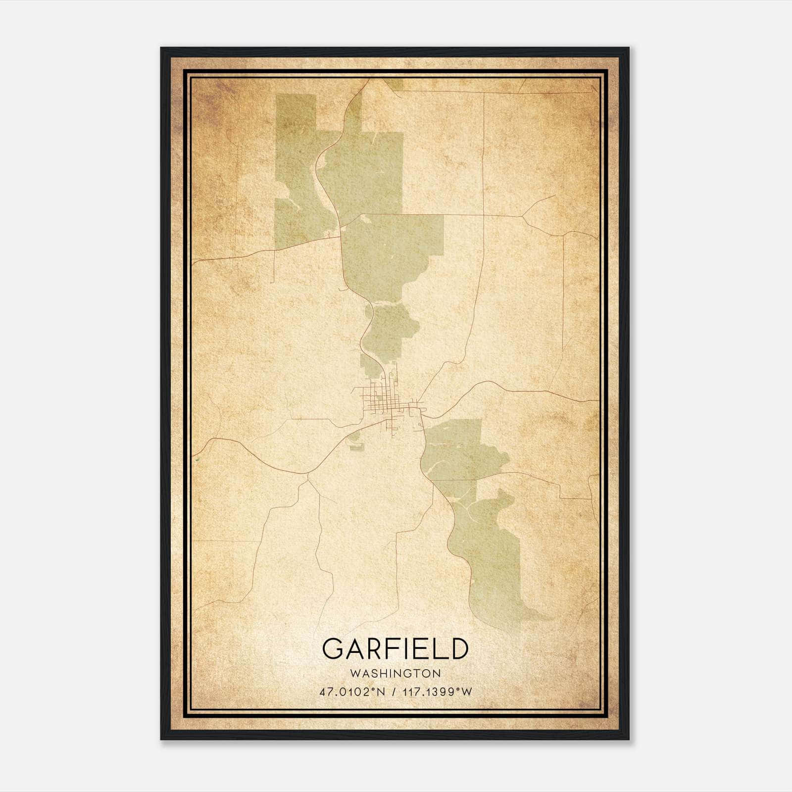 Vintage Garfield Washington Map Poster, Garfield WA City Road Wall Art ...