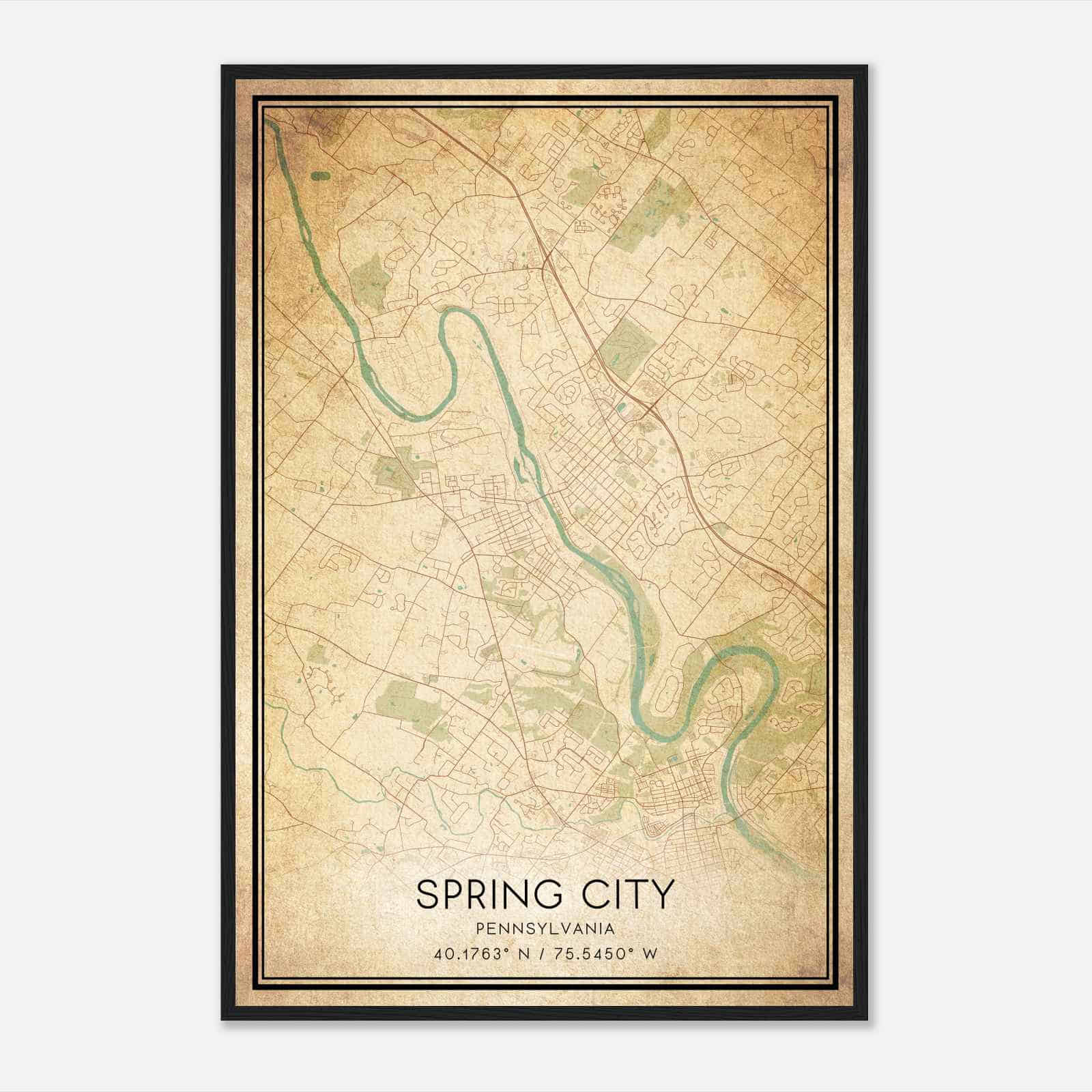 Vintage Spring City Pennsylvania Map Poster, Spring City PA City Road ...