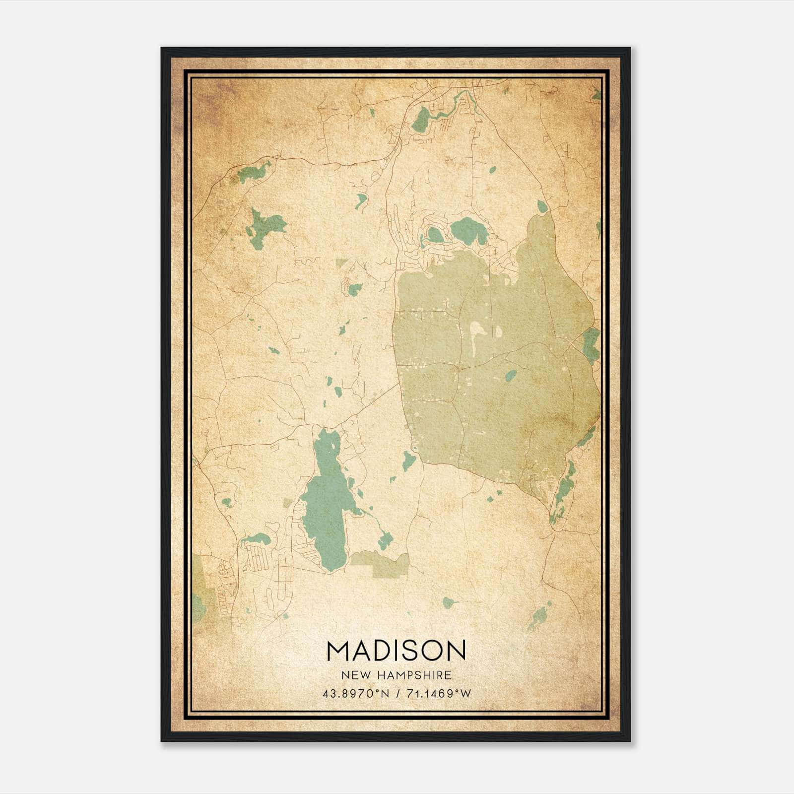 Vintage Madison New Hampshire Map Poster, Madison NH City Road Wall Art ...