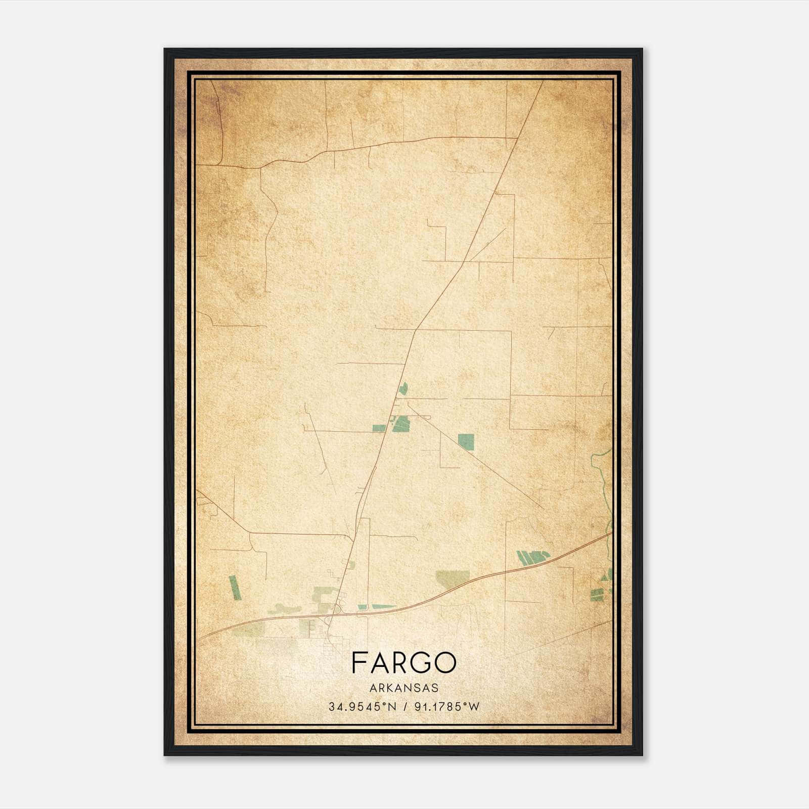 Vintage Fargo Arkansas Map Poster, Fargo AR City Road Wall Art Print ...