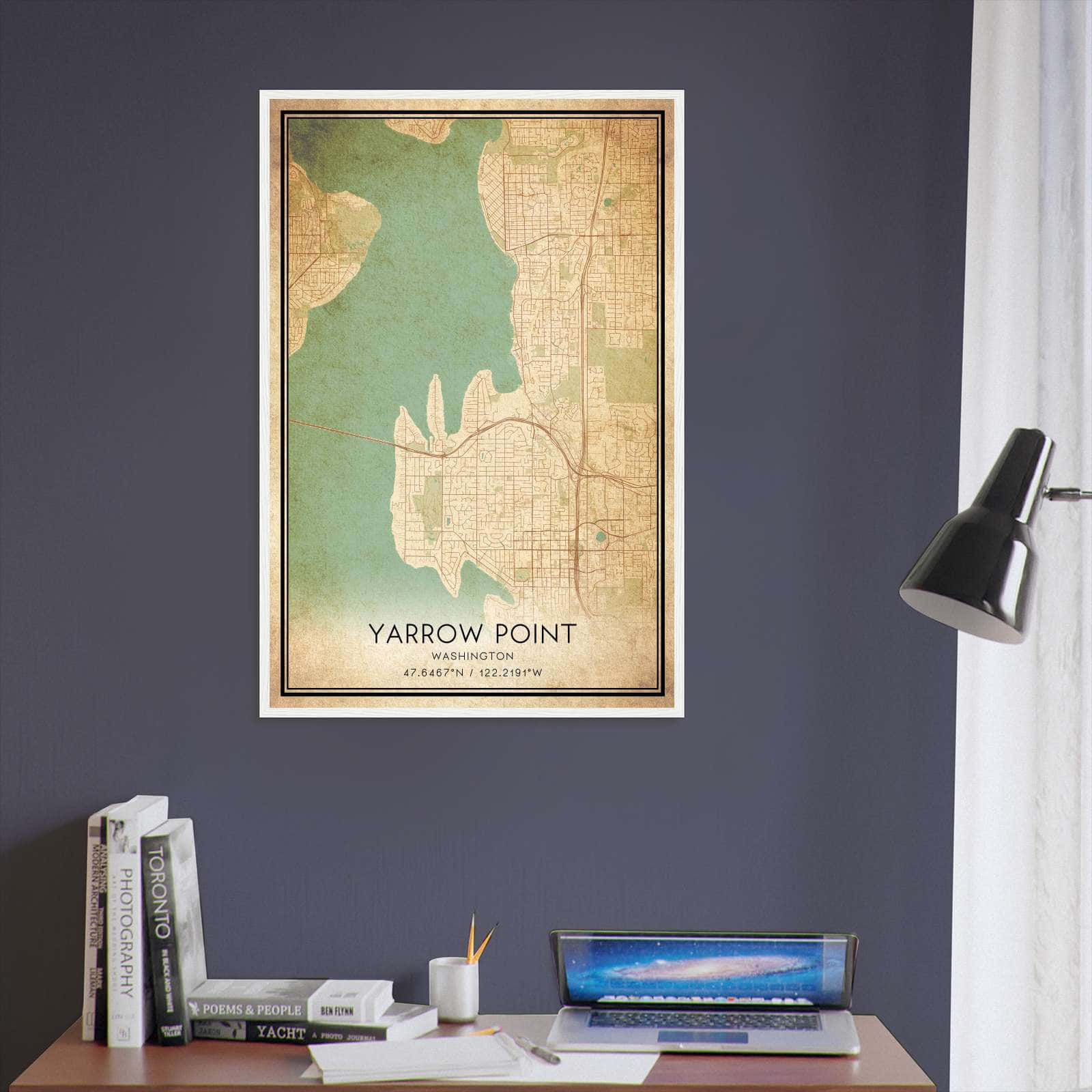 Vintage Yarrow Point Washington Map Poster, Yarrow Point WA City Road ...