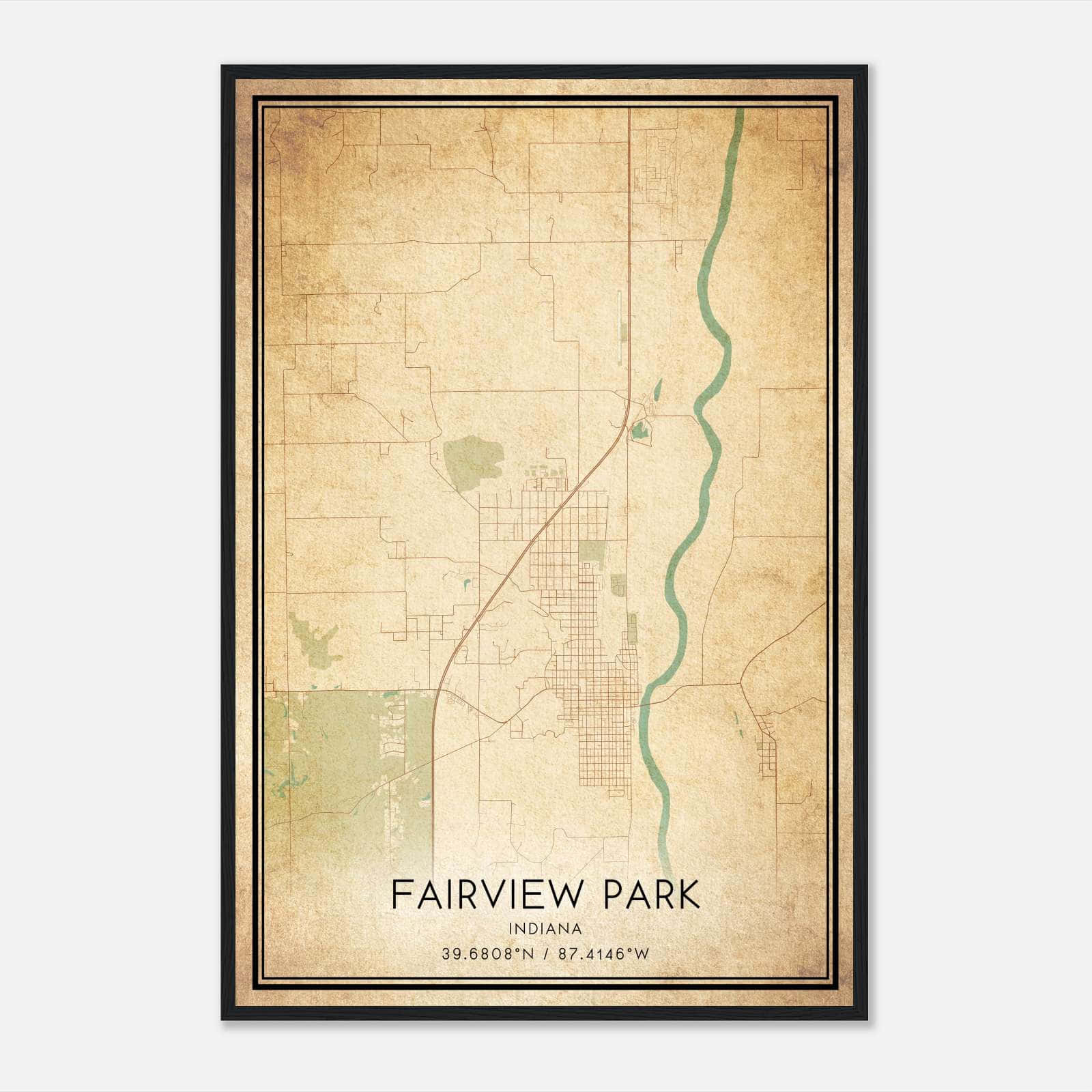 Vintage Fairview Park Indiana Map Poster, Fairview Park IN City Road ...