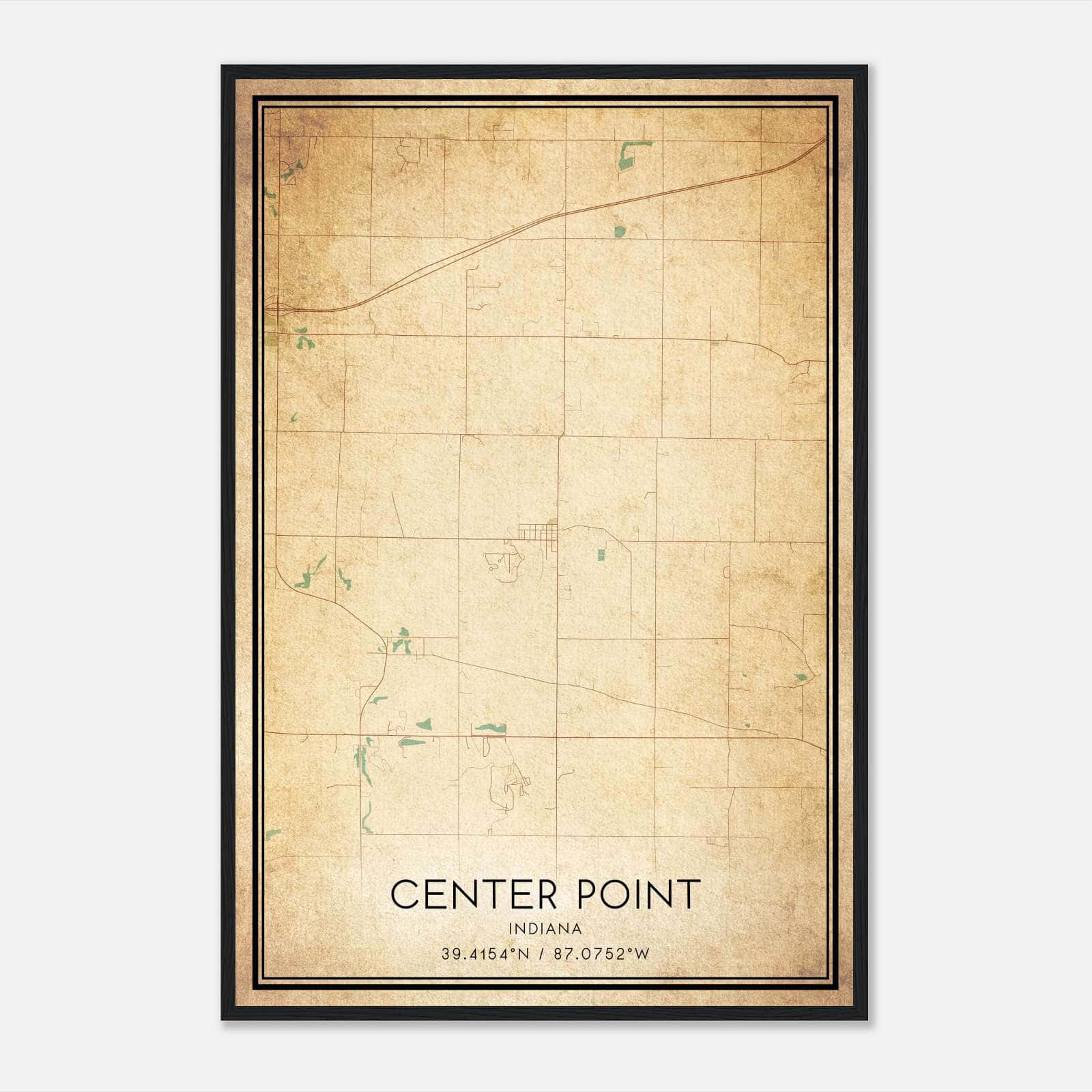 Vintage Center Point Indiana Map Poster, Center Point IN City Road Wall ...
