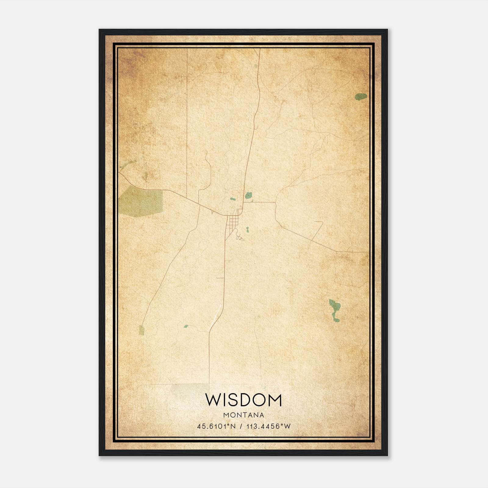 Vintage Wisdom Montana Map Poster, Wisdom MT City Road Wall Art Print ...