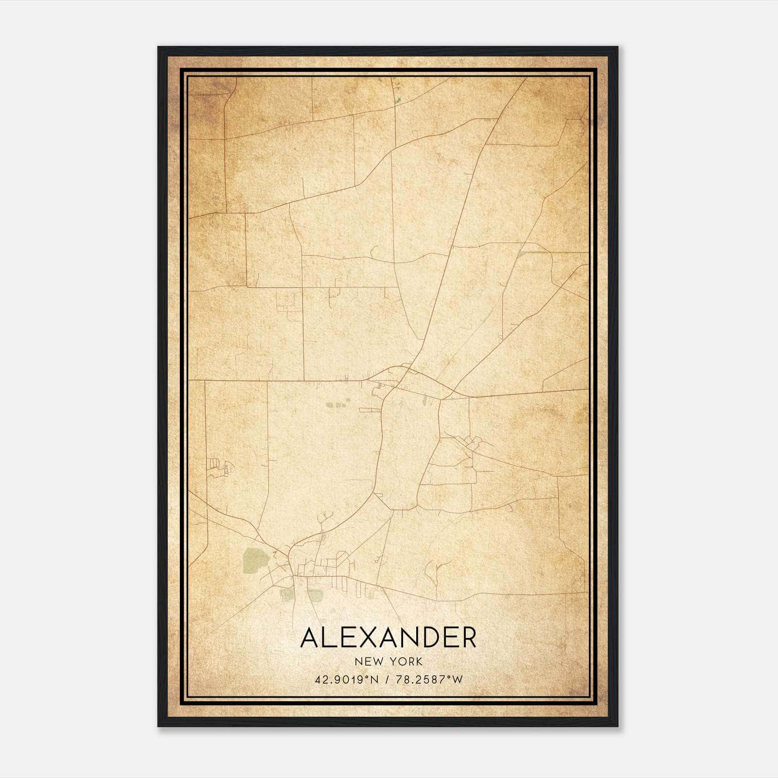 Vintage Alexander New York Map Poster, Alexander NY City Road Wall Art ...